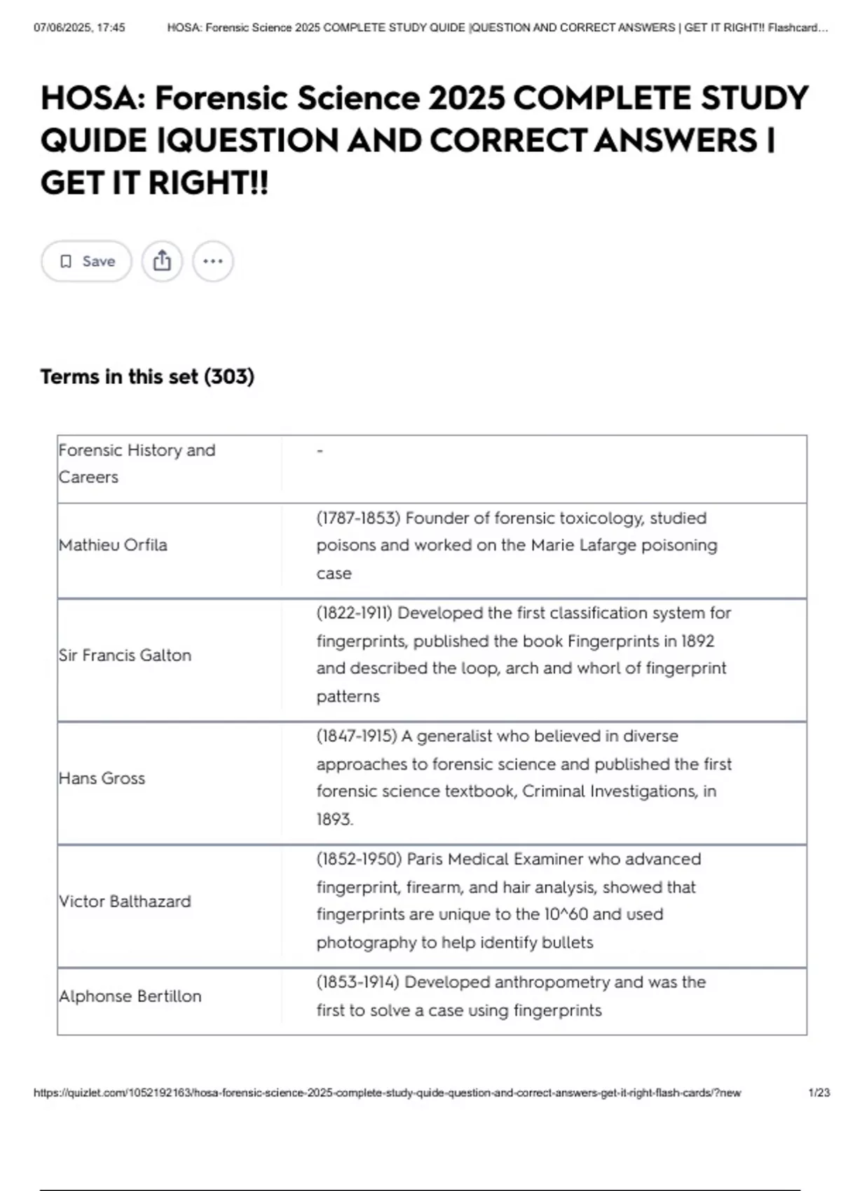 HOSA: Forensic Science exam 2025 COMPLETE STUDY QUIDE |QUESTION AND CORRECT ANSWERS | GET IT ...
