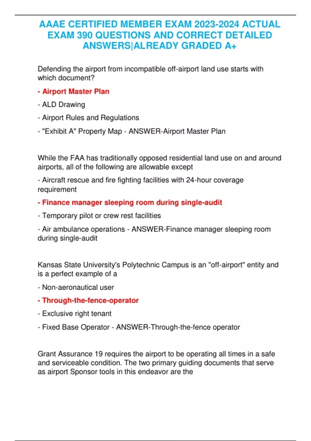 AAAE CERTIFIED MEMBER EXAM ACTUAL EXAM 390 QUESTIONS AND CORRECT ...