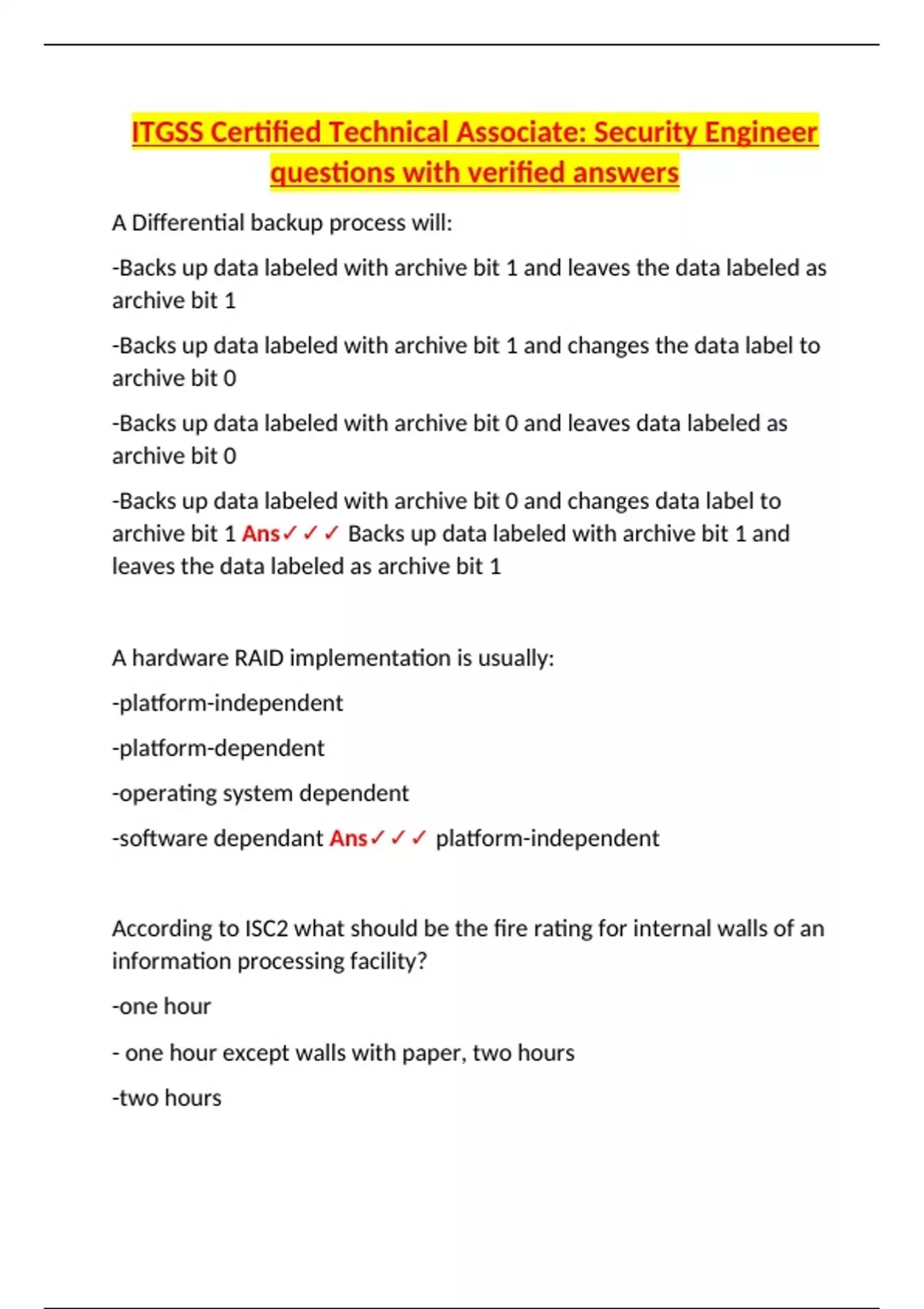 ITGSS Certified Technical Associate – Security Engineer Practice Questions with Verified Answers ...