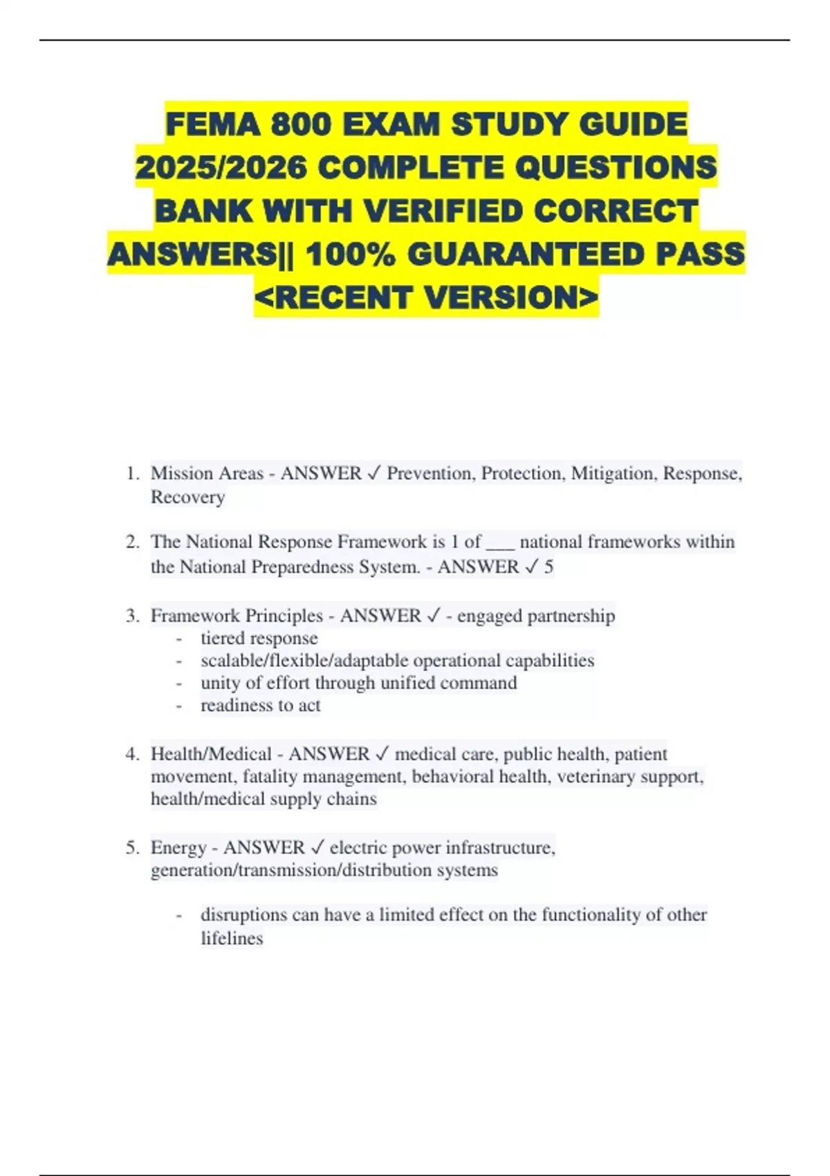FEMA 800 EXAM STUDY GUIDE 2025/2026 COMPLETE QUESTIONS BANK WITH VERIFIED CORRECT ANSWERS|| 100% ...