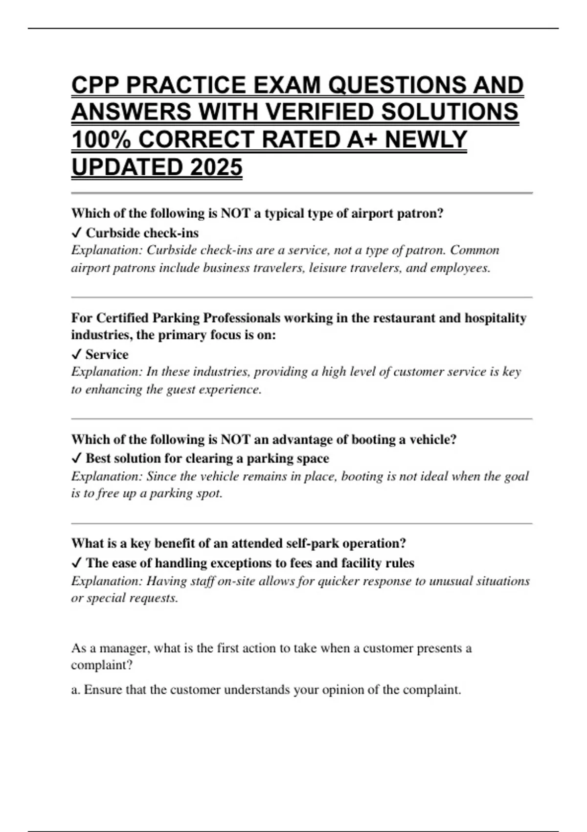 CPP PRACTICE EXAM QUESTIONS AND ANSWERS WITH VERIFIED SOLUTIONS 100% CORRECT RATED A+ NEWLY ...