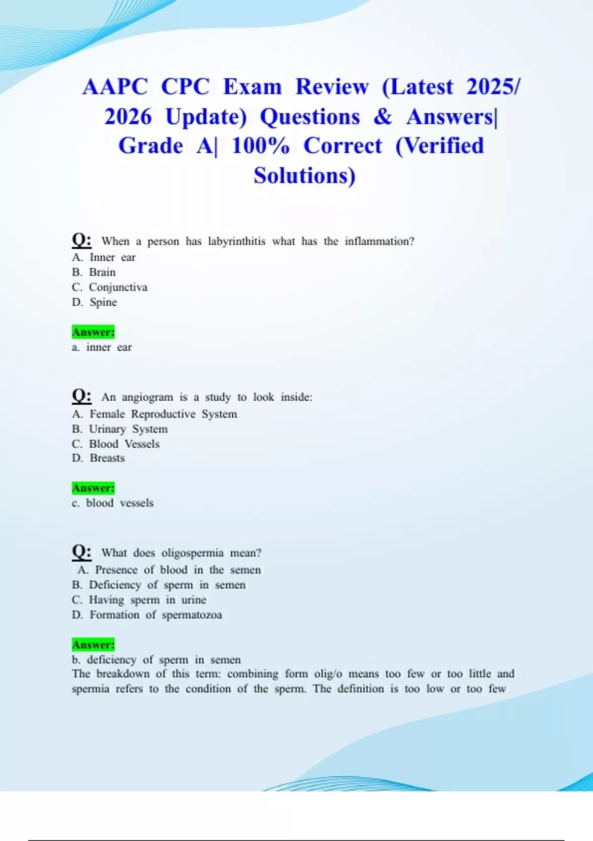 AAPC CPC Exam Review (Latest 2025/ 2026 Update) Questions & Answers ...