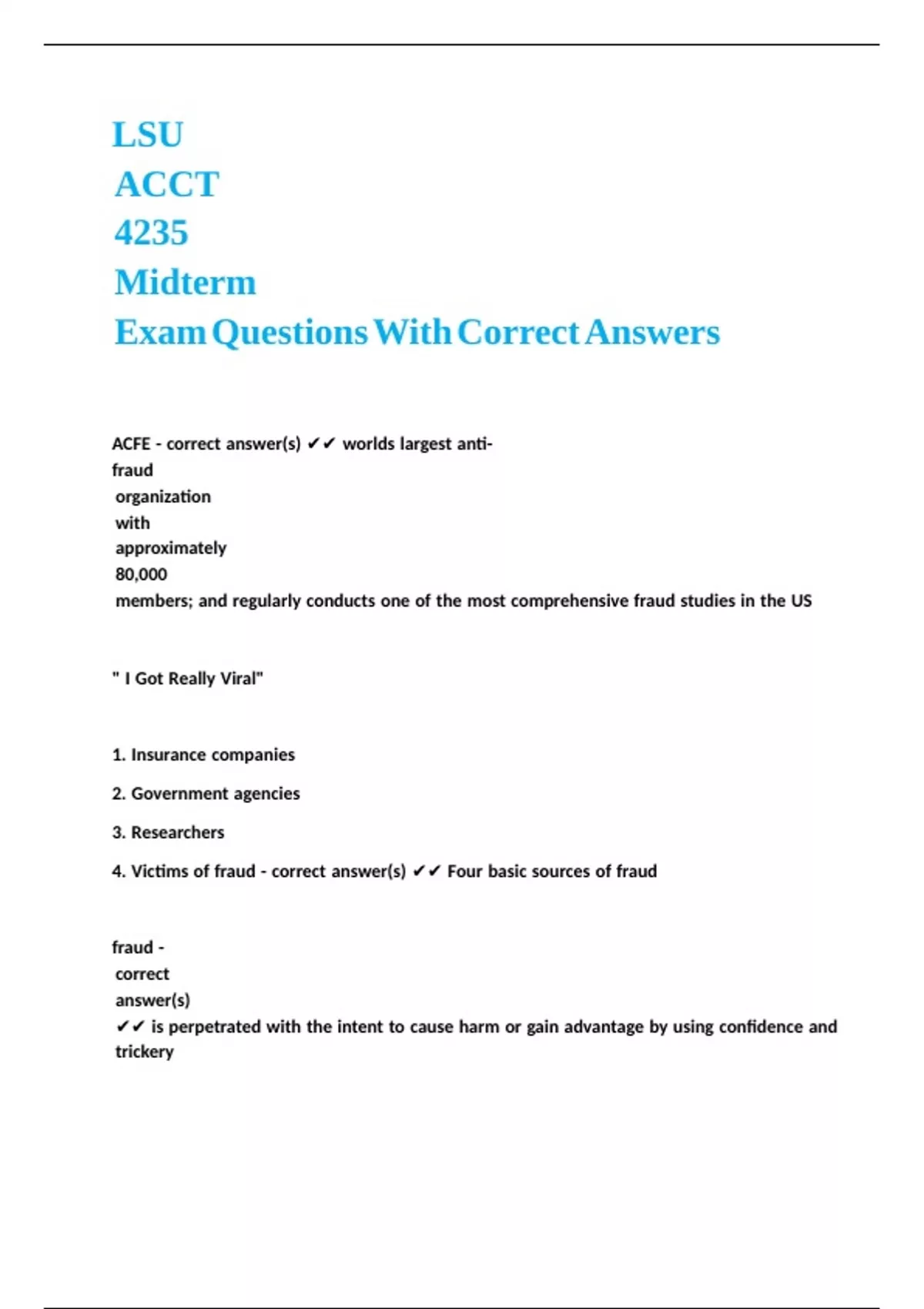 LSU ACCT 4235 Midterm Exam Questions With Correct Answers , - ACCT 4235 ...