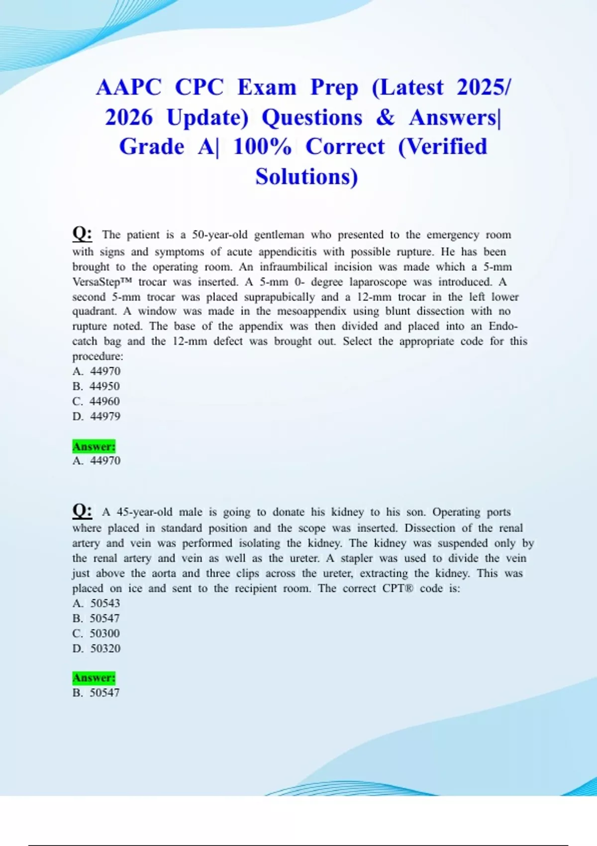 AAPC CPC Exam Prep (Latest 2025/ 2026 Update) Questions & Answers ...
