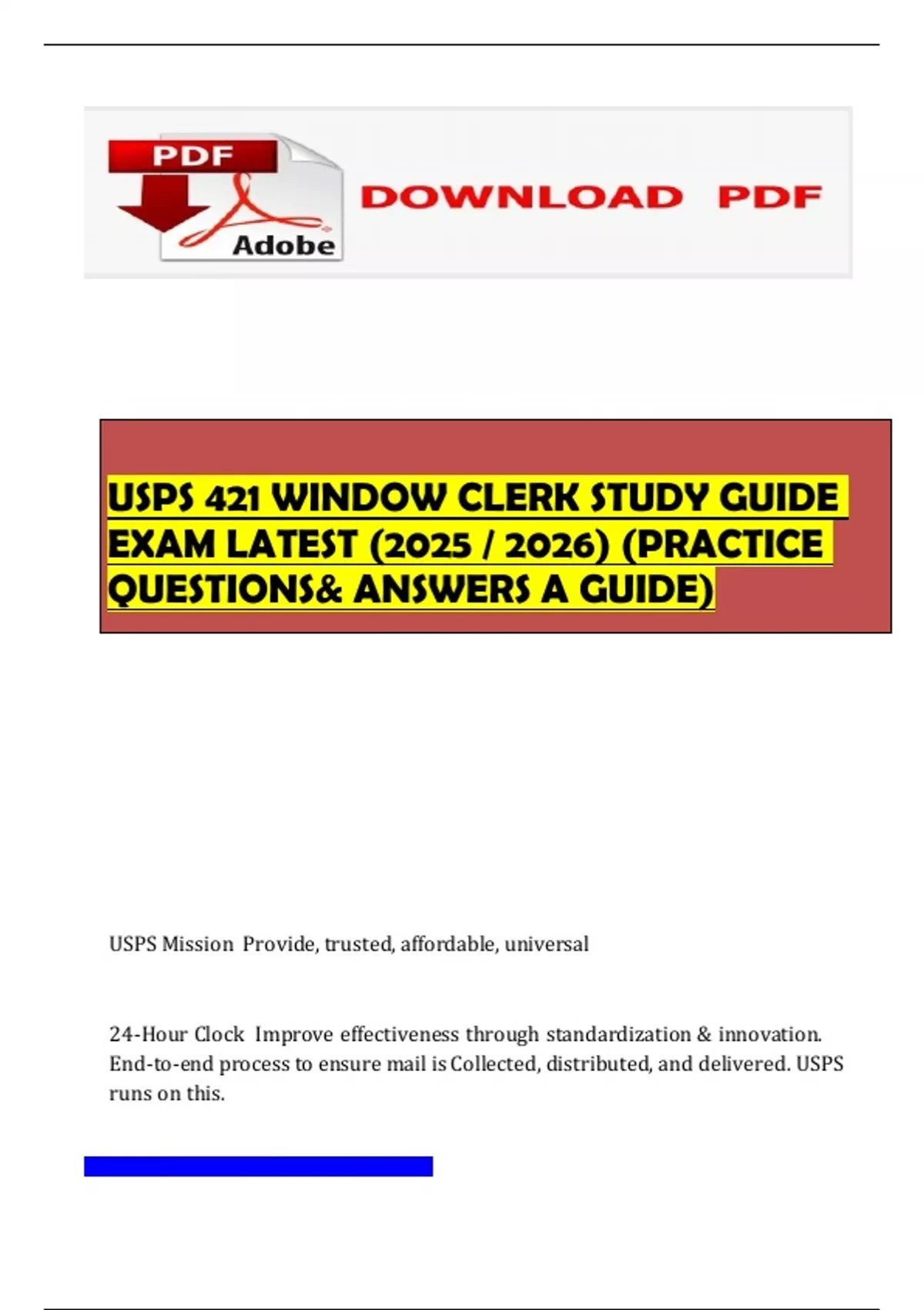 USPS 421 WINDOW CLERK STUDY GUIDE EXAM LATEST (2025 / 2026) (PRACTICE ...