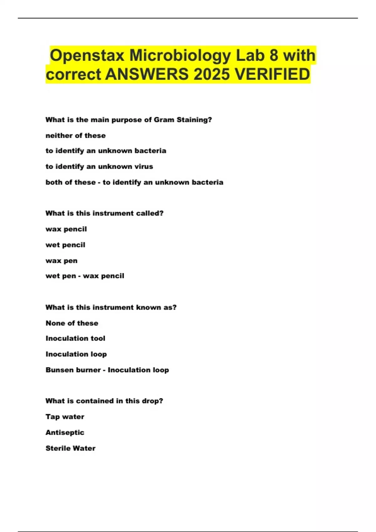 Openstax Microbiology Lab 8 with correct ANSWERS 2025 VERIFIED ...