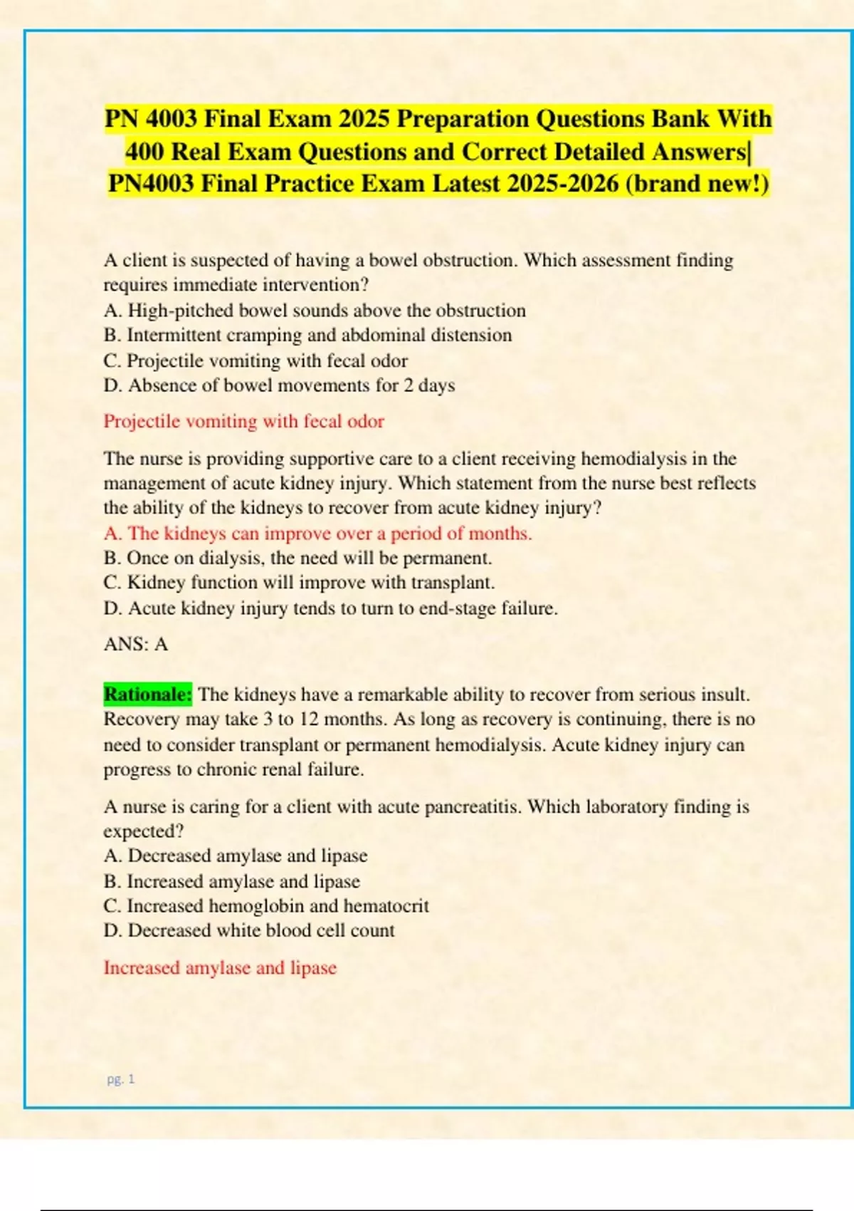 PN 4003 Final Exam 2025 Preparation Questions Bank With 400 Real Exam ...