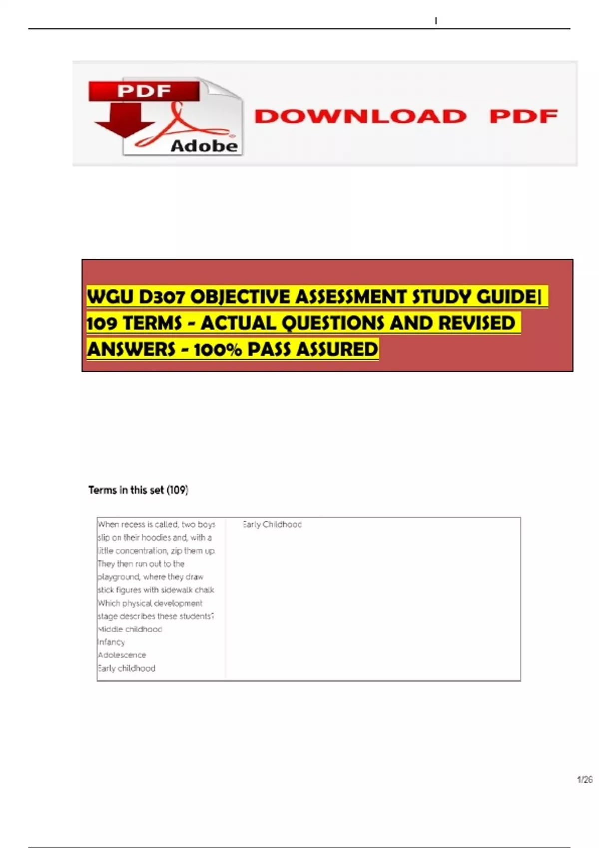 WGU D307 OBJECTIVE ASSESSMENT STUDY GUIDE| 109 TERMS - ACTUAL QUESTIONS ...