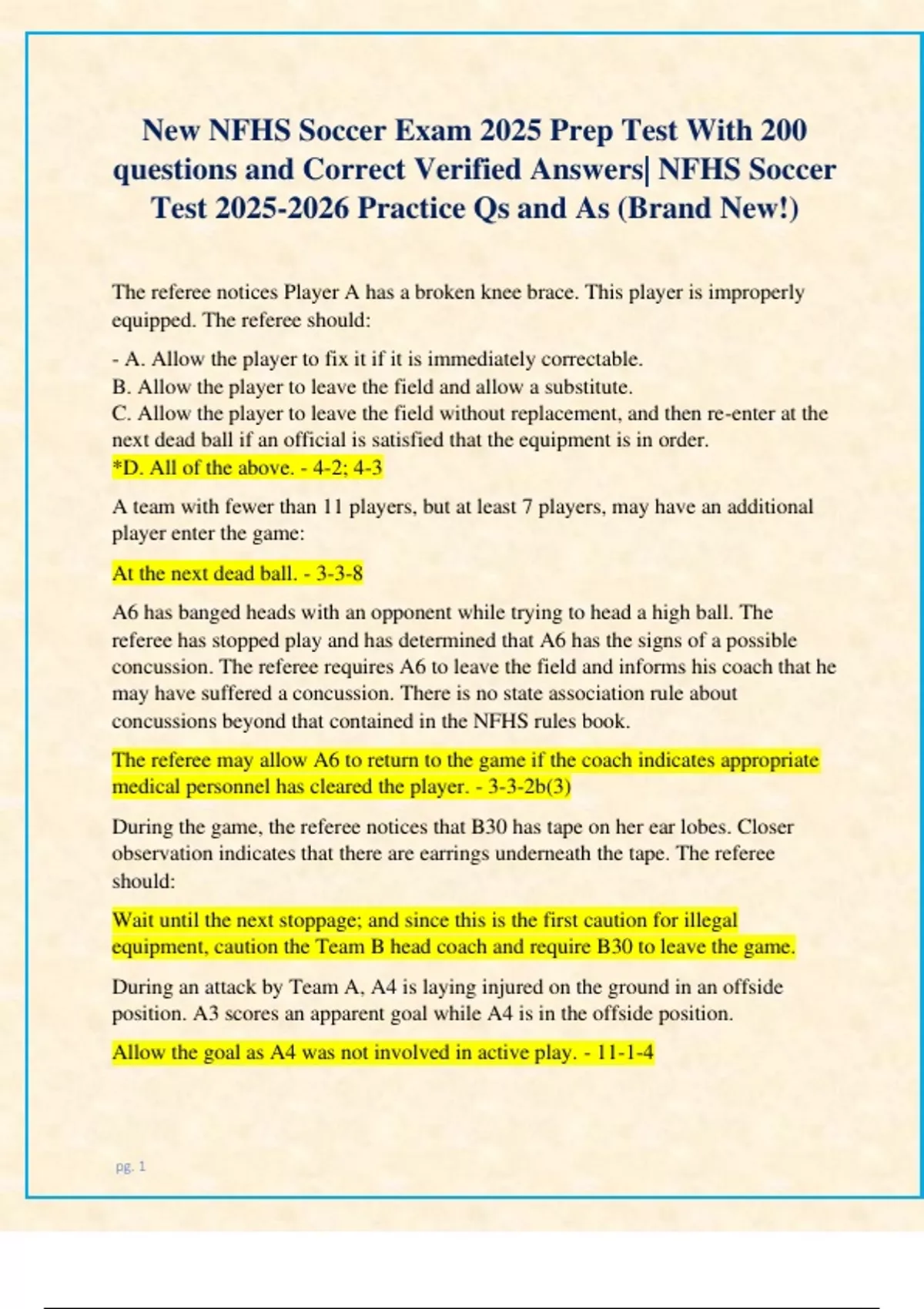 New NFHS Soccer Exam 2025 Prep Test With 200 questions and Correct ...