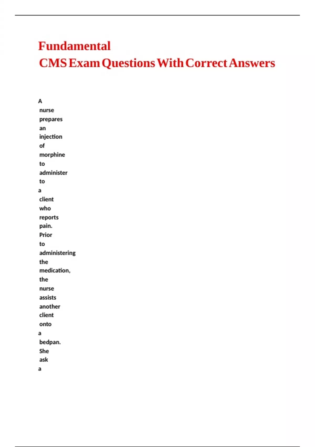 Fundamental CMS Exam Questions With Correct Answers , - ATI CMS - Stuvia US