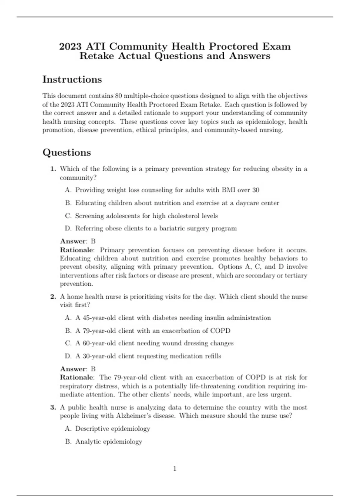 2023 ATI Community Health Proctored Exam Retake Actual Questions and ...