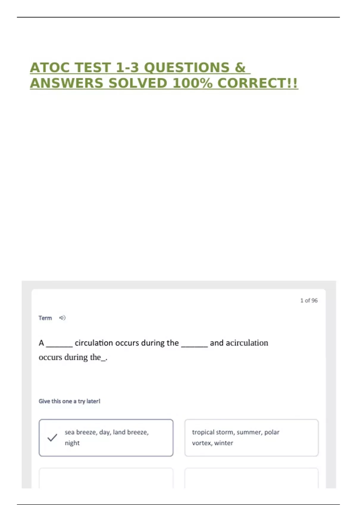 ATOC TEST 1-3 QUESTIONS & ANSWERS SOLVED 100% CORRECT!! - ATOC - Stuvia US