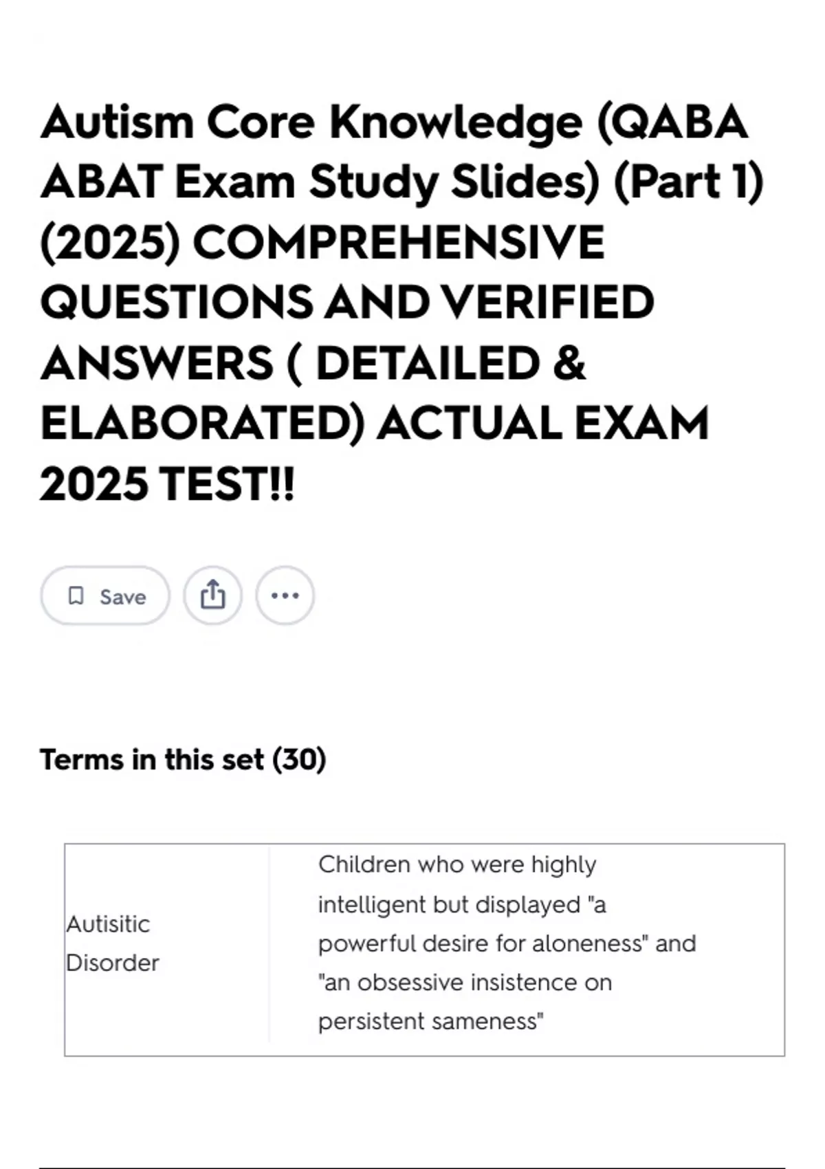 Autism Core Knowledge (QABA ABAT Exam Study Slides) (Part 1) (2025) COMPREHENSIVE QUESTIONS AND ...