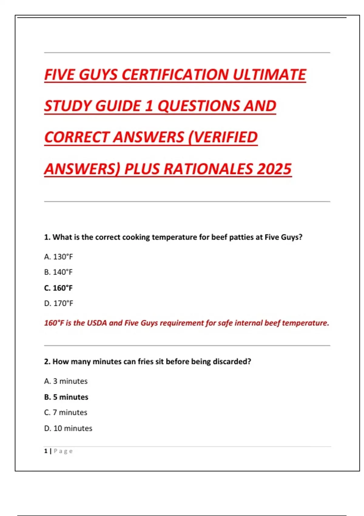 FIVE GUYS CERTIFICATION ULTIMATE STUDY GUIDE 1 AND 2 QUESTIONS AND ...