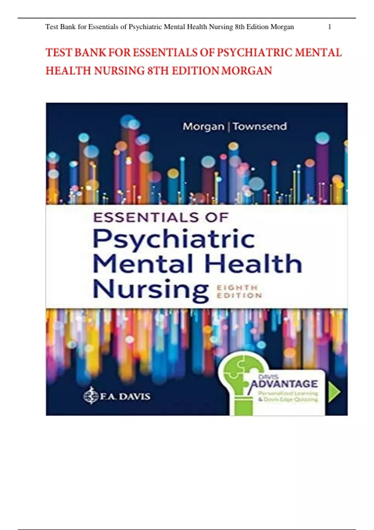 Test Bank for Essentials of Psychiatric Mental Health Nursing 8th ...