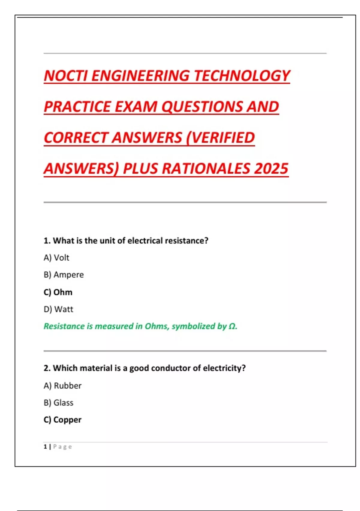 NOCTI ENGINEERING TECHNOLOGY PRACTICE EXAM QUESTIONS AND CORRECT ...