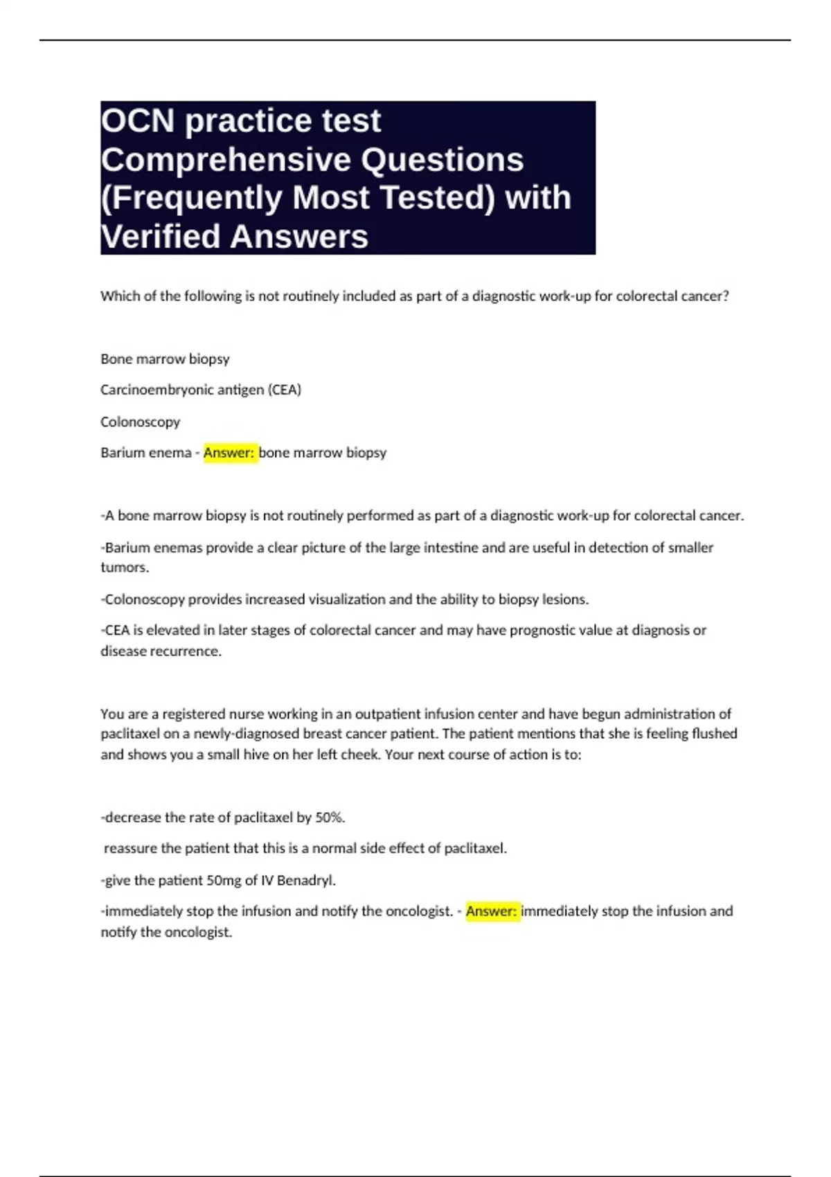 OCN practice test Comprehensive Questions (Frequently Tested) with ...