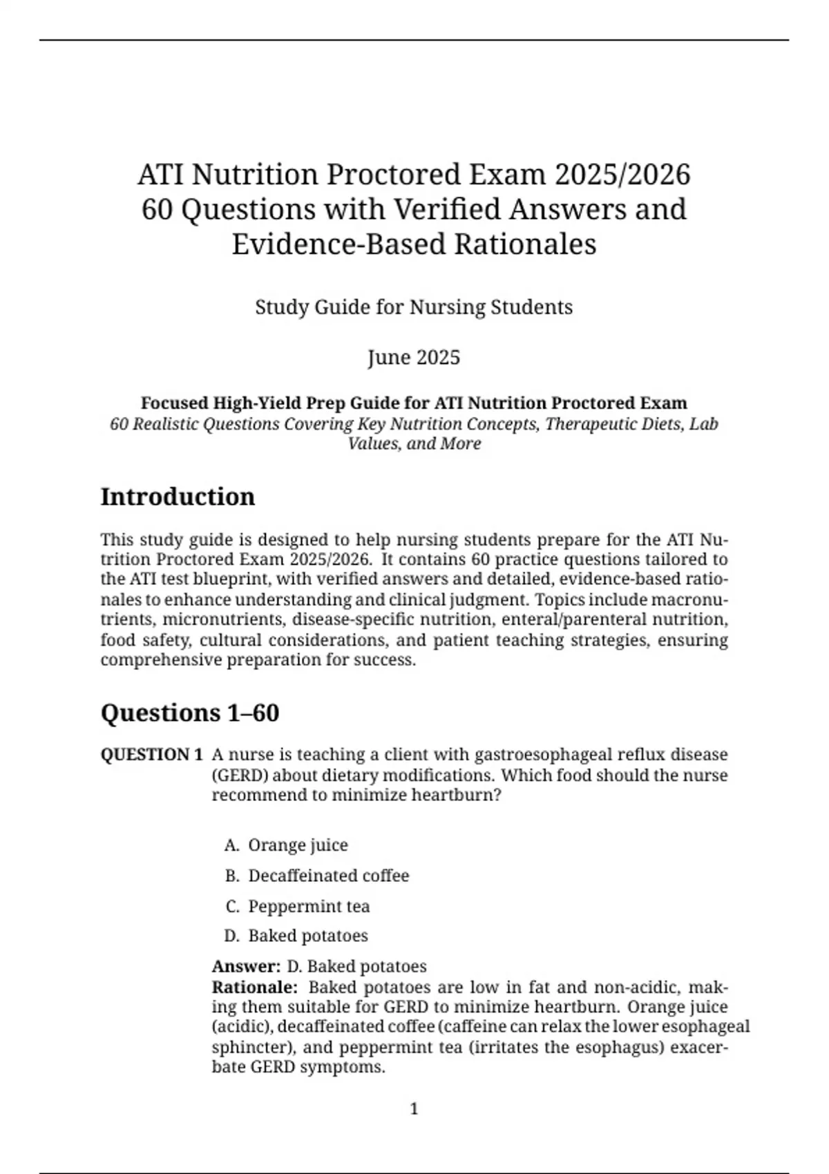 ATI Nutrition Proctored Exam 2025/2026 – 60 Questions with Verified ...