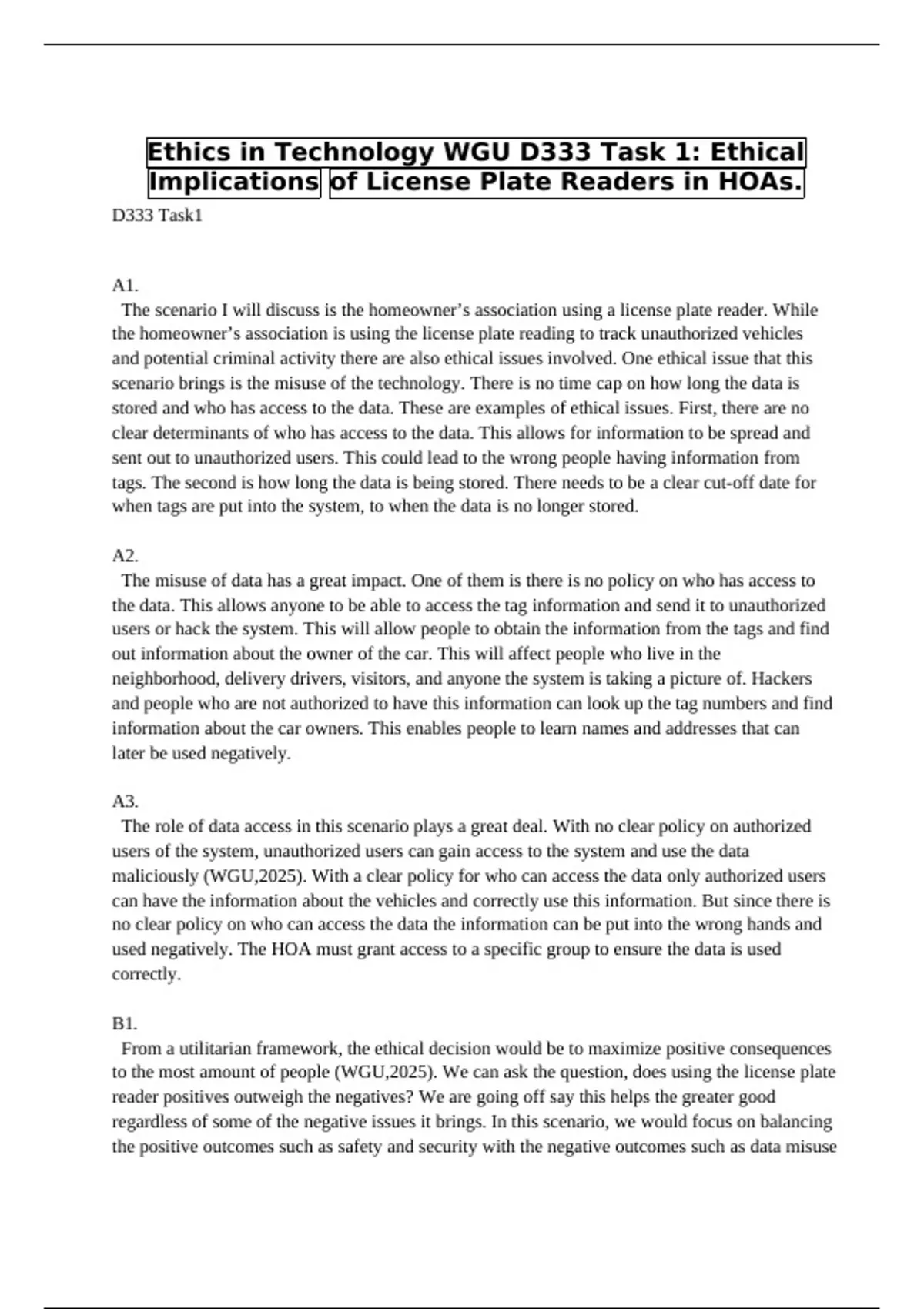 Ethics in Technology WGU D333 Task 1: Ethical Implications of License ...