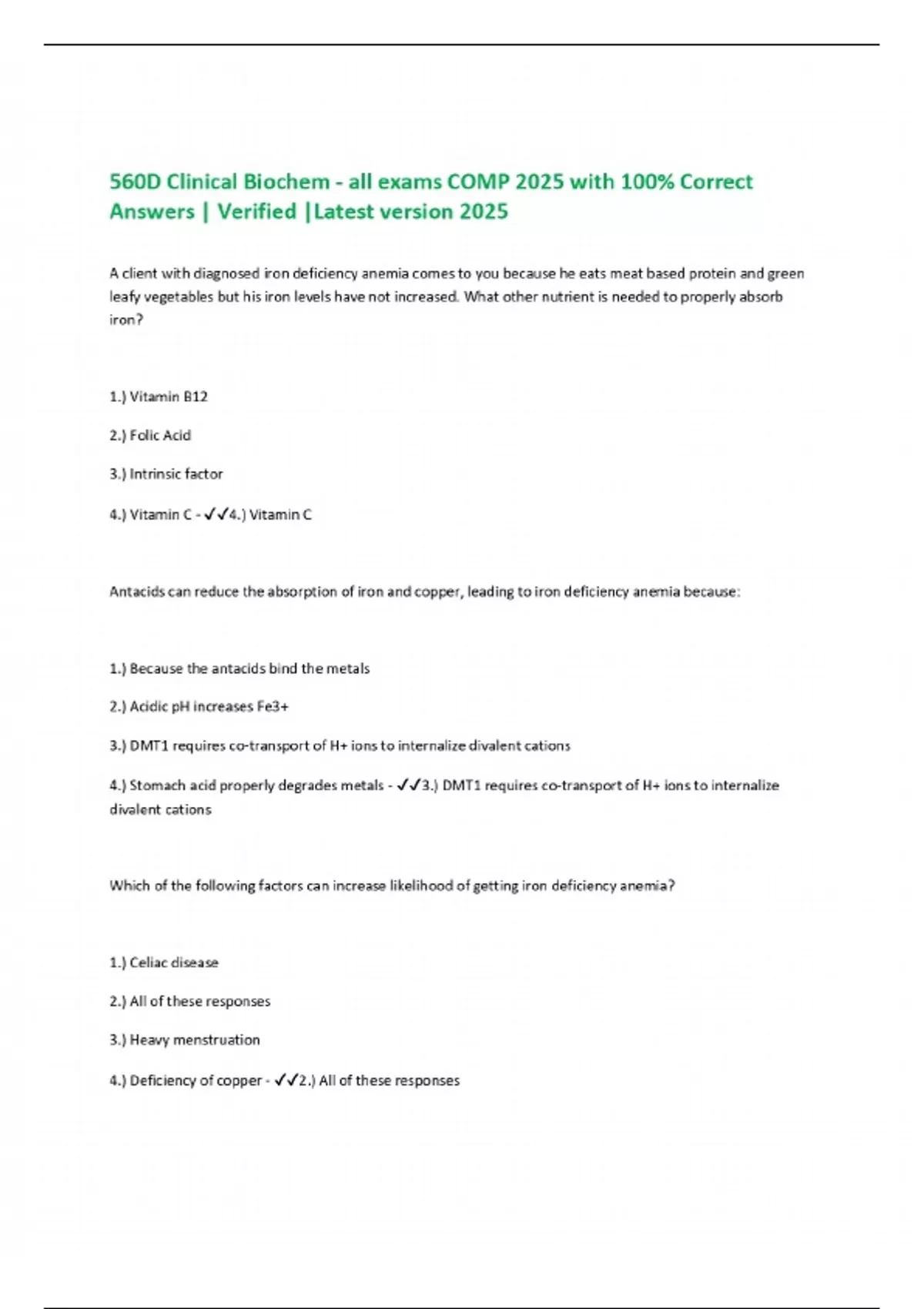 560D Clinical Biochem - all exams COMP 2025 with 100% Correct Answers ...