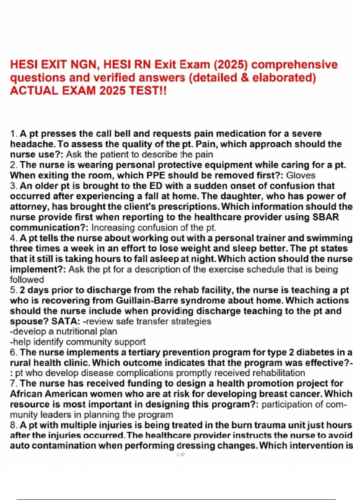 HESI EXIT NGN, HESI RN Exit Exam (2025) comprehensive questions and ...