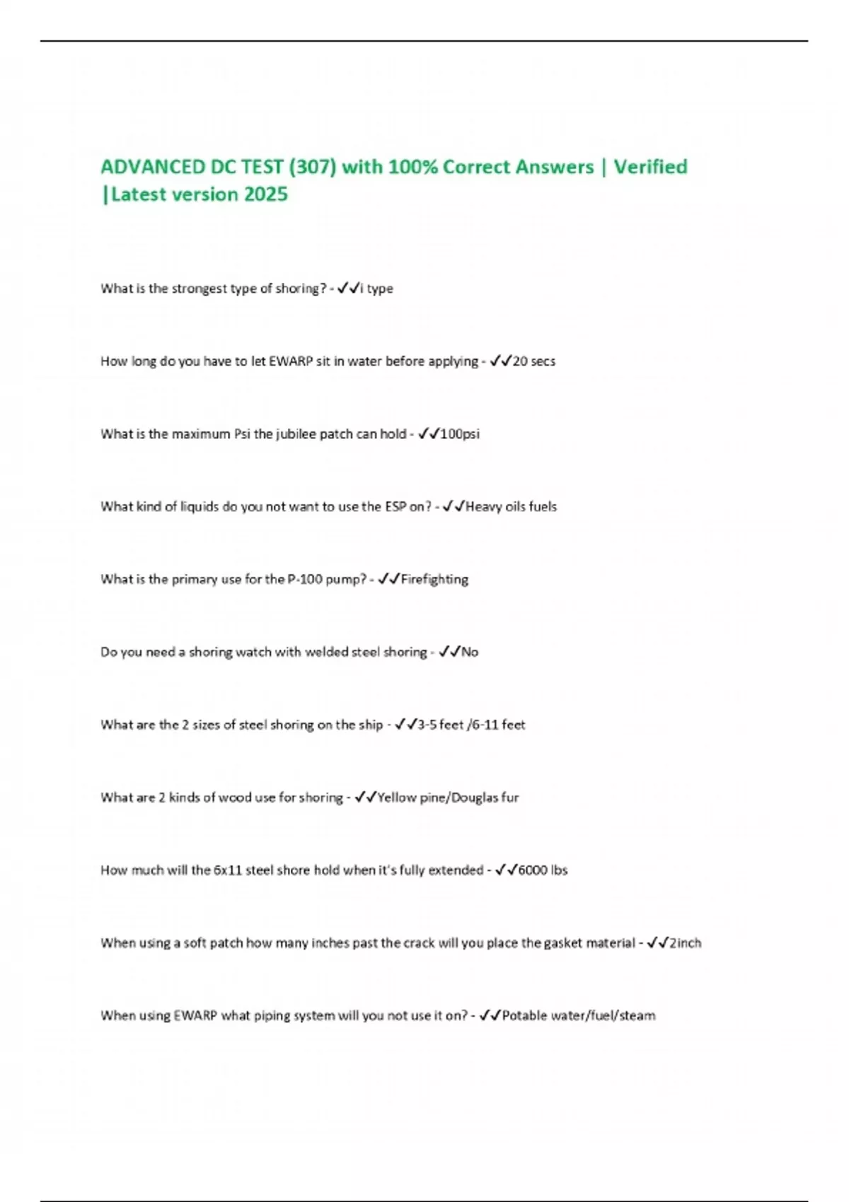 ADVANCED DC TEST (307) with 100% Correct Answers | Verified |Latest ...