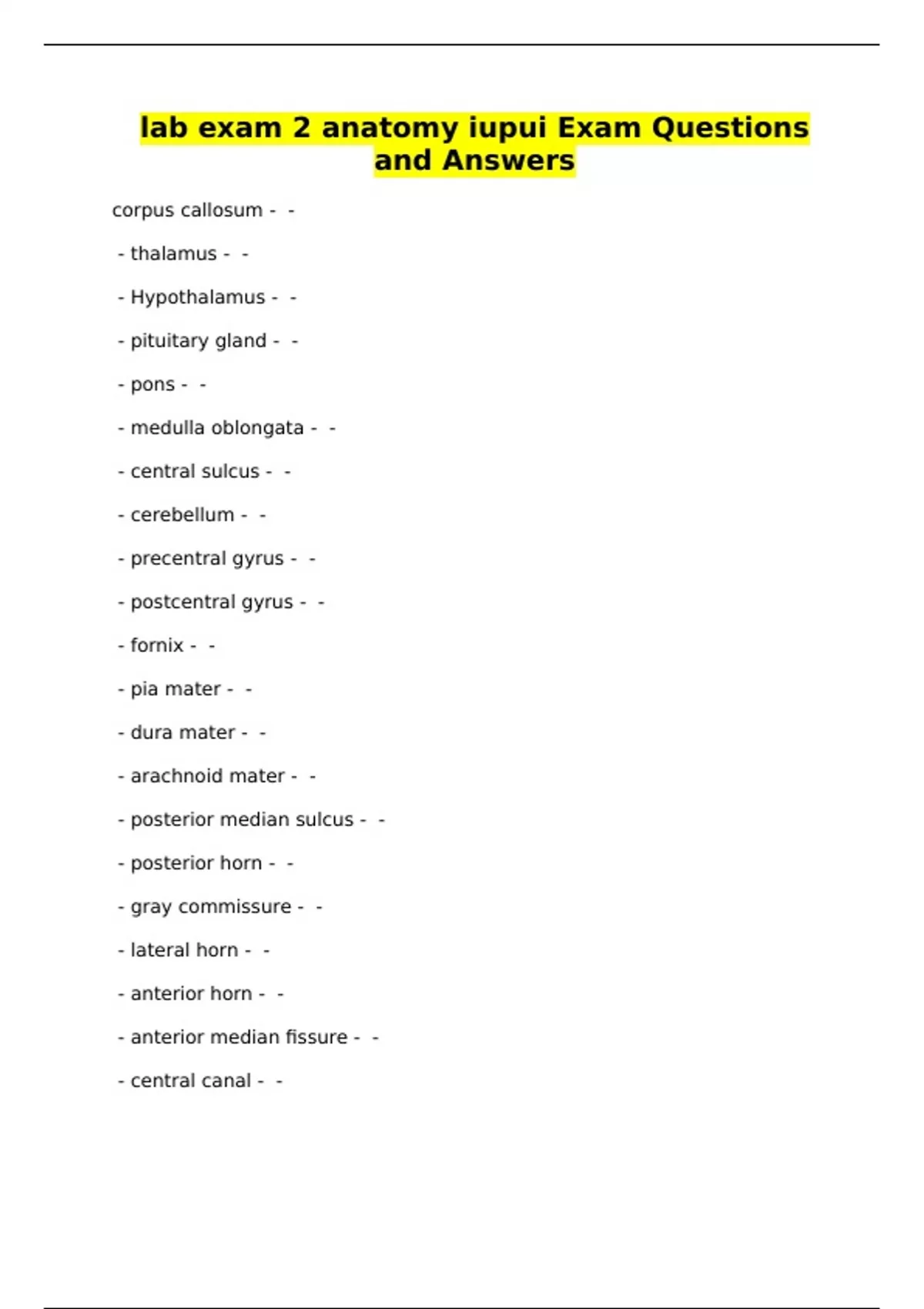 lab exam 2 anatomy iupui Exam Questions and Answers - Anatomy iupui ...