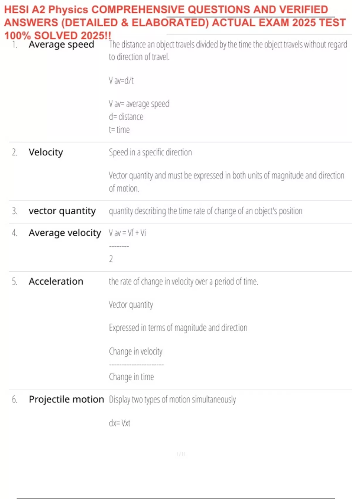 HESI A2 Physics COMPREHENSIVE QUESTIONS AND VERIFIED ANSWERS (DETAILED ...