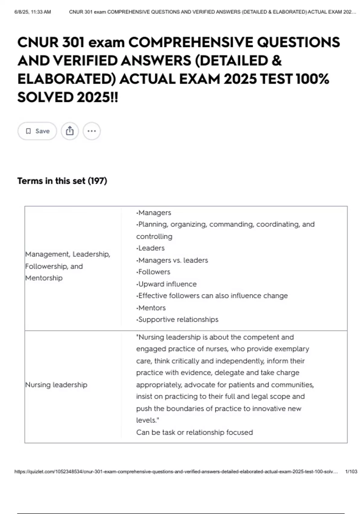 CNUR 301 exam COMPREHENSIVE QUESTIONS AND VERIFIED ANSWERS (DETAILED ...
