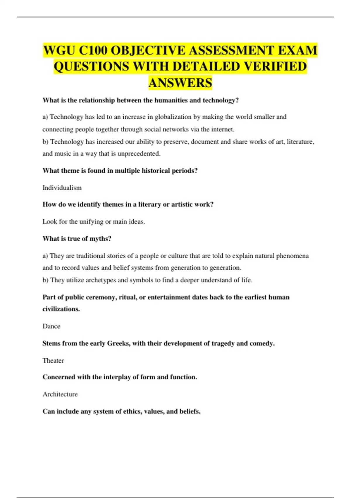 WGU C100 OBJECTIVE ASSESSMENT EXAM QUESTIONS WITH DETAILED VERIFIED ...