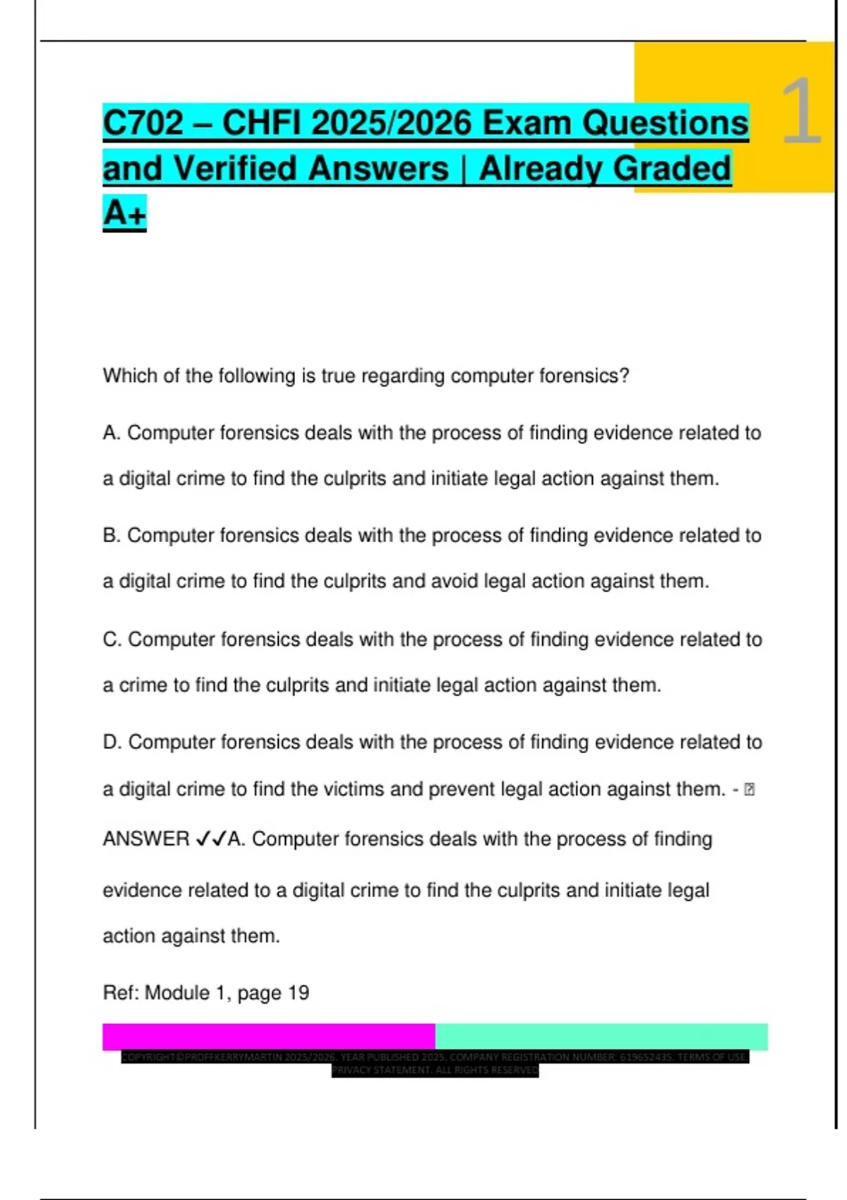 C702 – CHFI 2025/2026 Exam Questions and Verified Answers | Already ...