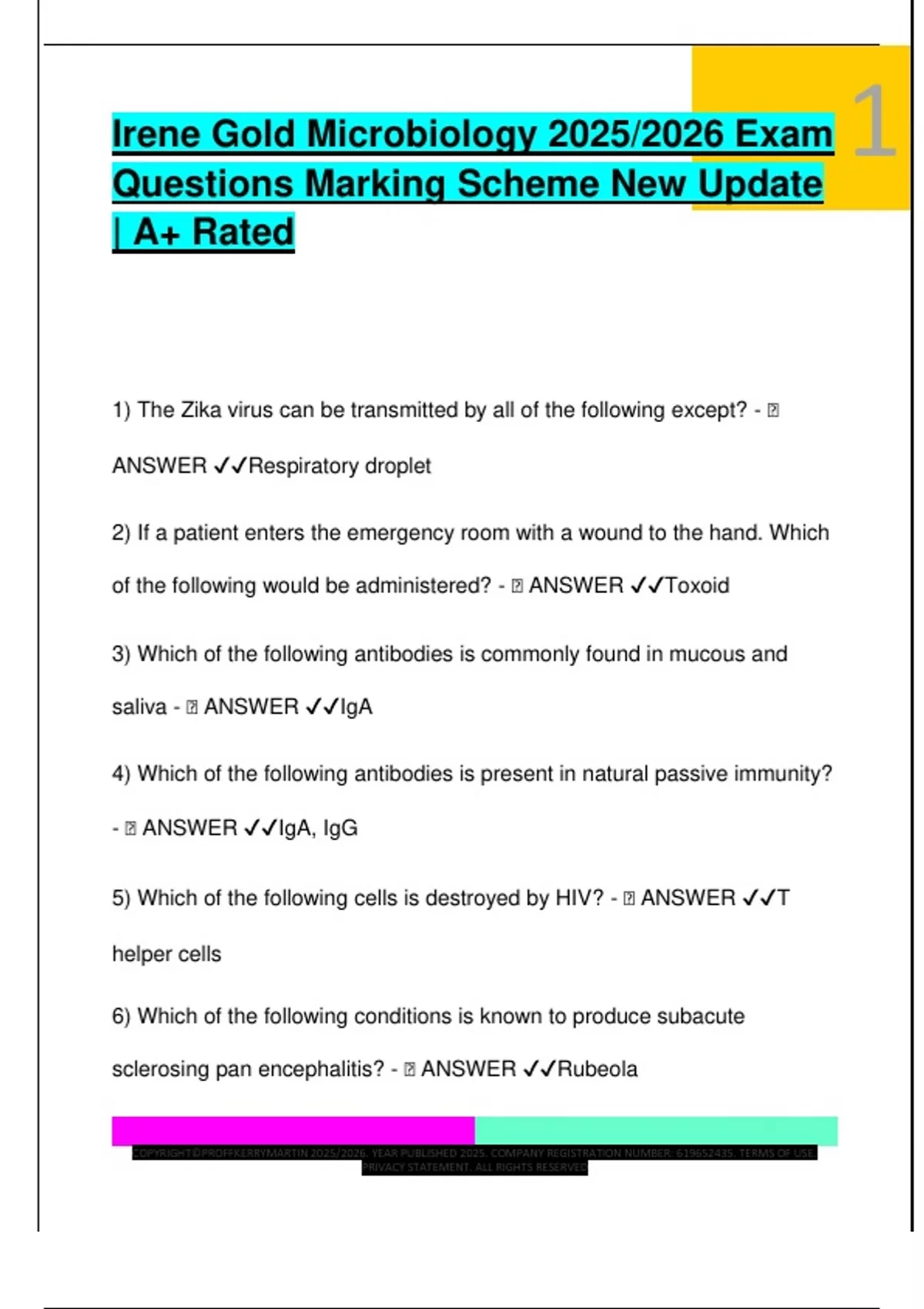 Irene Gold Microbiology 2025/2026 Exam Questions Marking Scheme New ...