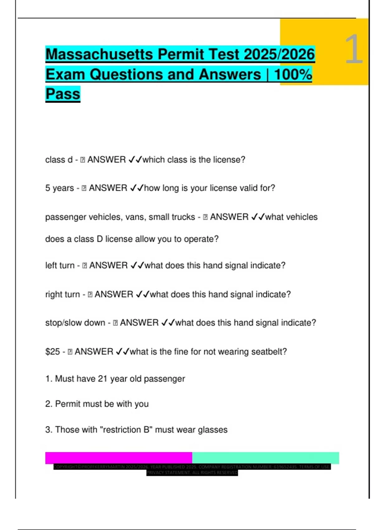 Massachusetts Permit Test 2025/2026 Exam Questions and Answers | 100% ...