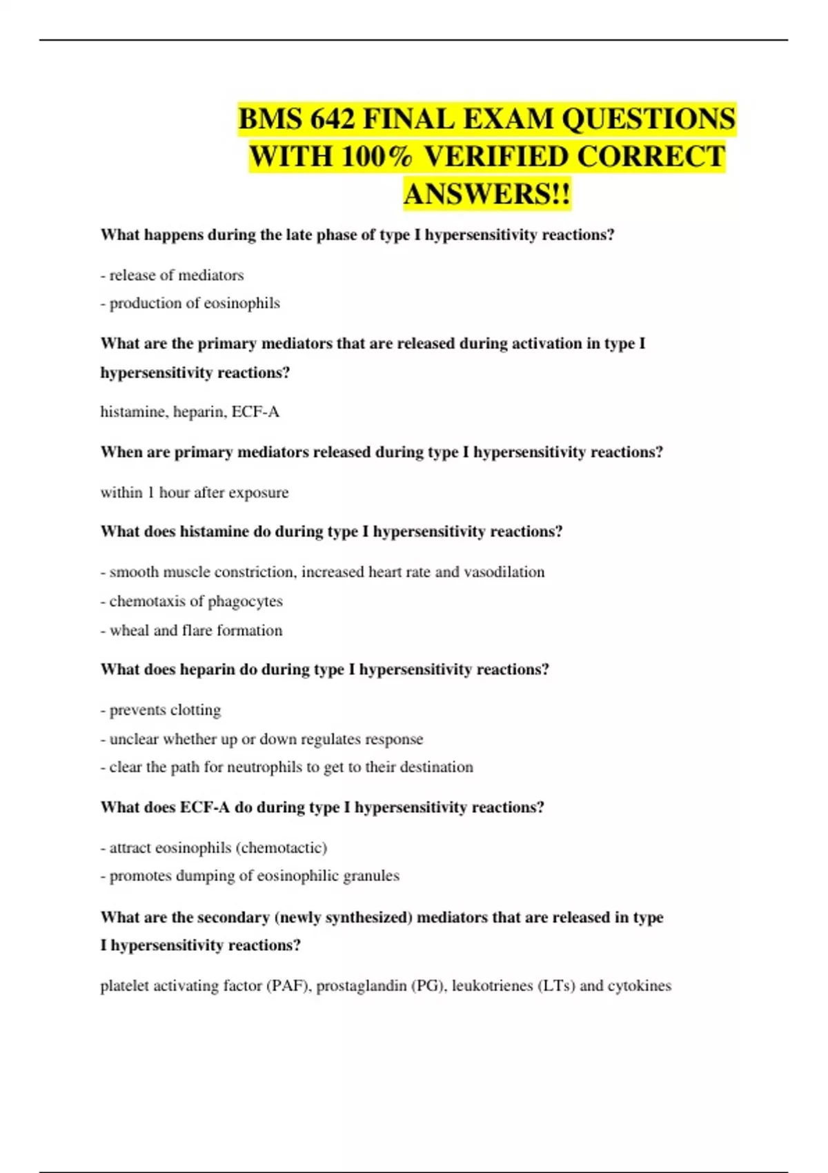BMS 642 FINAL EXAM QUESTIONS WITH 100% VERIFIED CORRECT ANSWERS!! - BMS ...