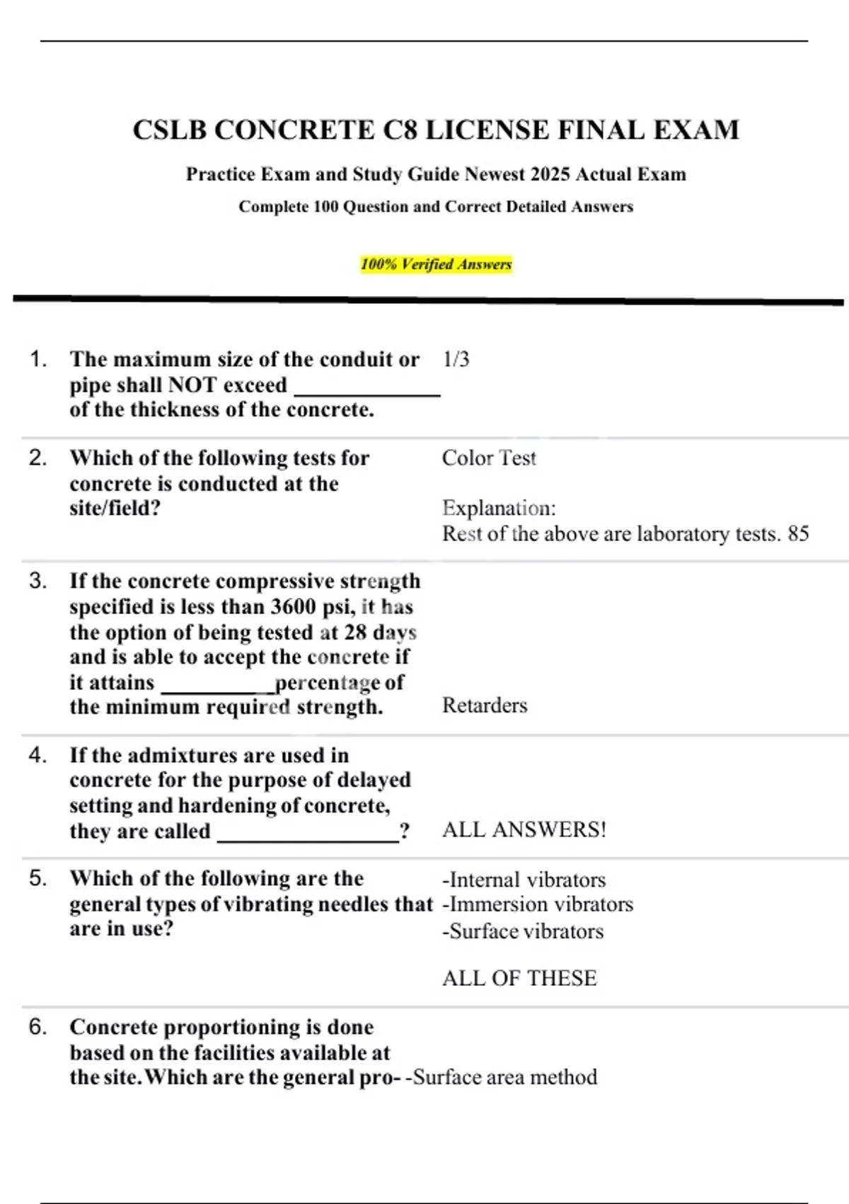 CSLB CONCRETE C8 LICENSE FINAL EXAM Practice Exam and Study Guide ...