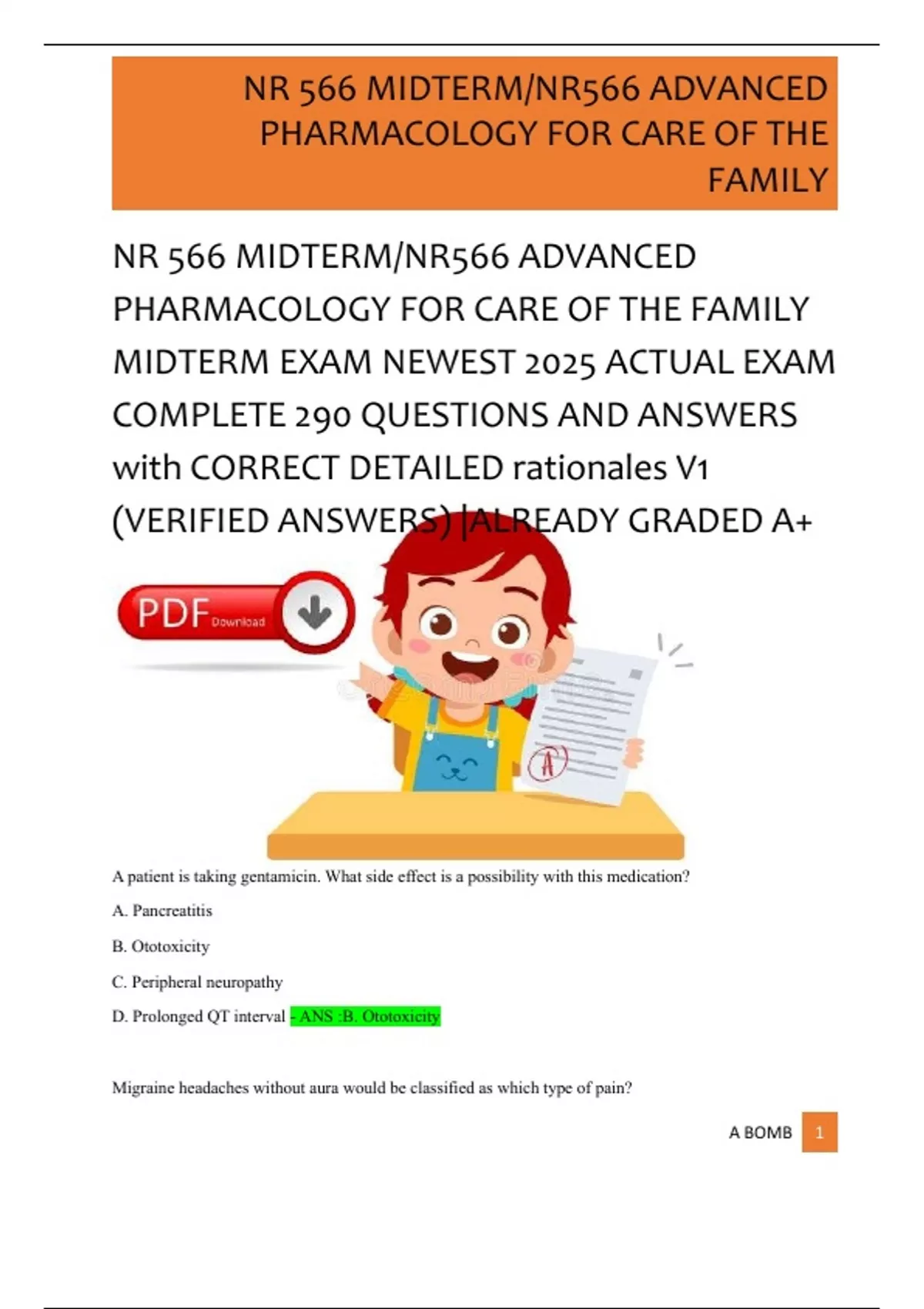 NR 566 MIDTERM/NR566 ADVANCED PHARMACOLOGY FOR CARE OF THE FAMILY ...