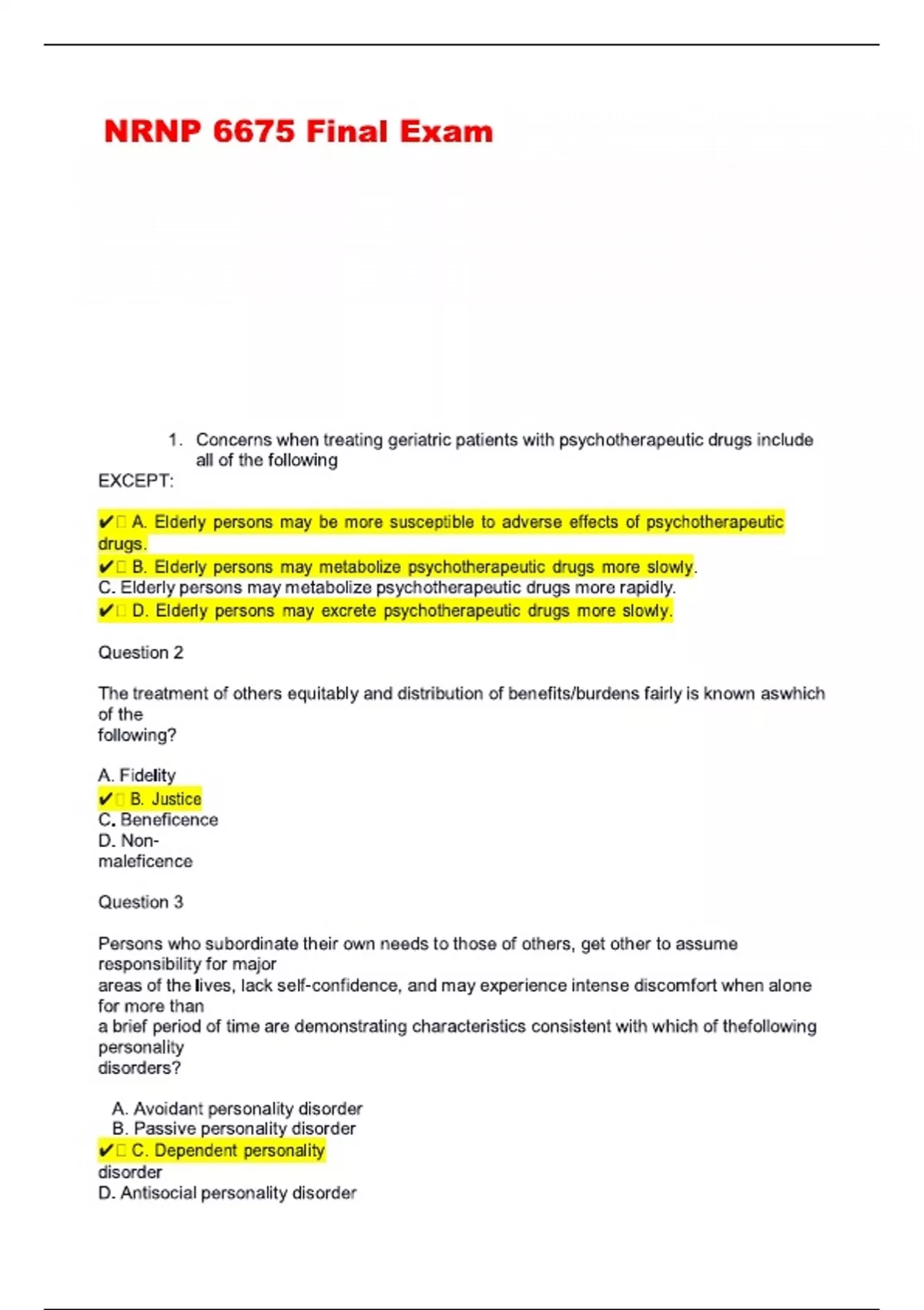 NRNP 6675 Final Exam (2 Versions, 200 Questions and Answers, Latest ...