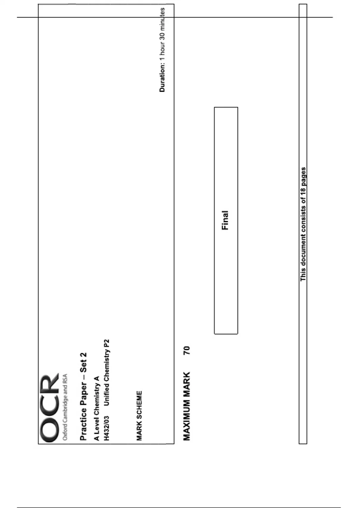 A-LEVEL JUNE 2024 OCR CHEMISTRY A PAPER 3 PRACTICE 2 MARK SCHEME QUESTIONS AND ANSWERS - A-LEVEL ...