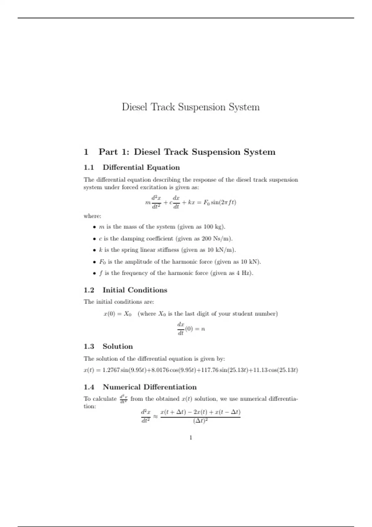 The differential equation describing the response of the diesel track ...