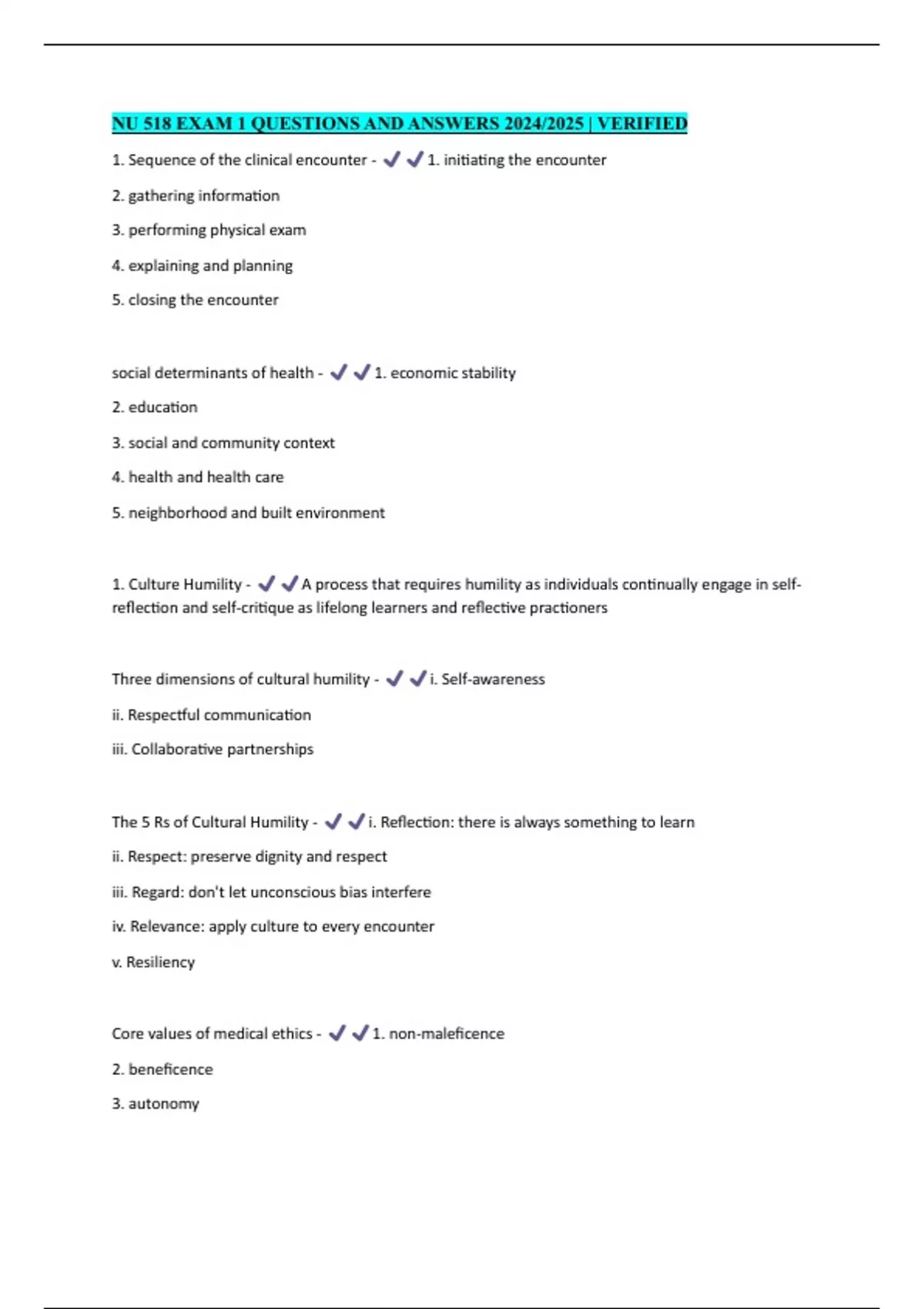 NU 518 EXAM 1 QUESTIONS 2025. | Exam Revision Questions And Correct ...