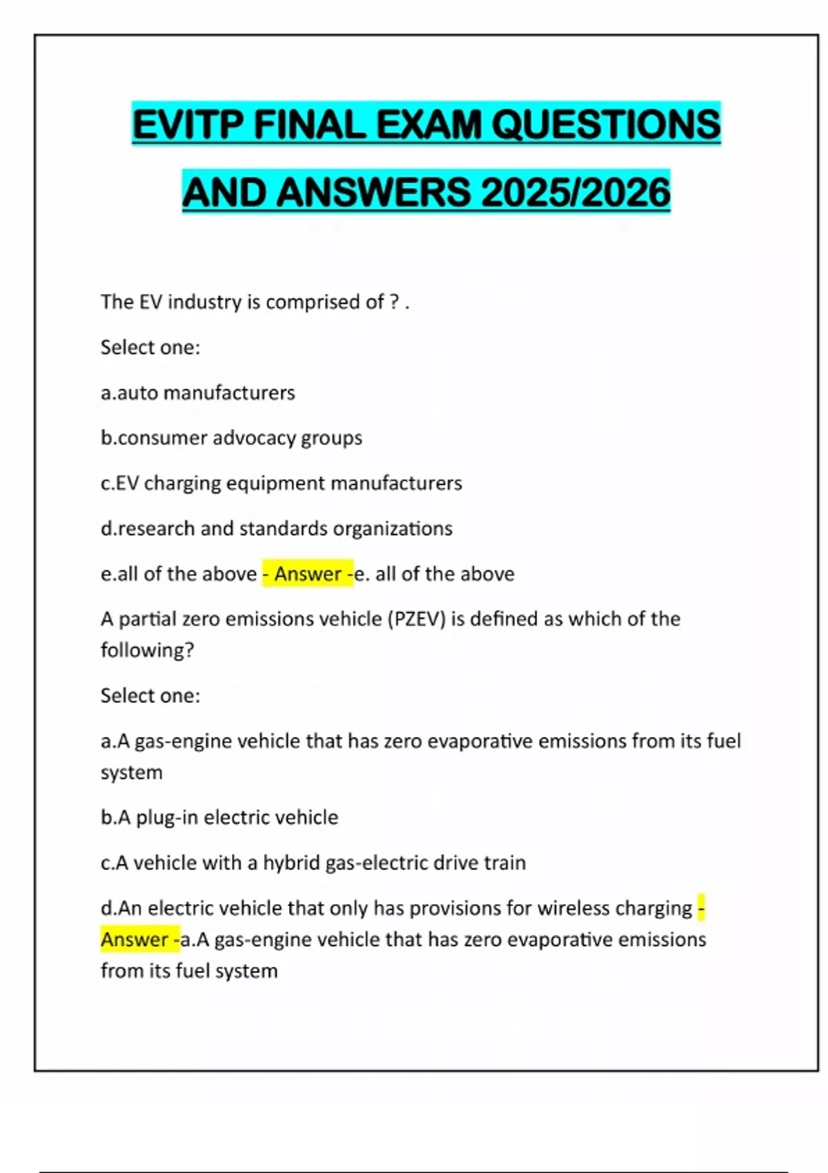 EVITP FINAL EXAM QUESTIONS AND ANSWERS 2025/2026 - EVITP - Stuvia US