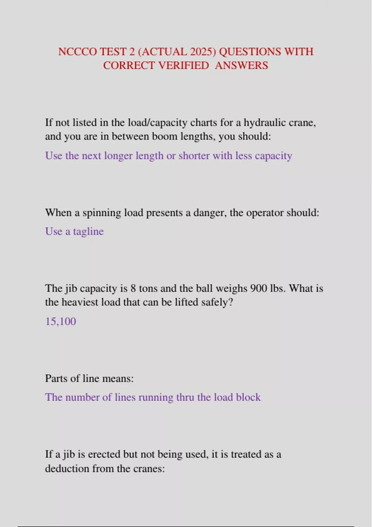 NCCCO TEST 2 (ACTUAL 2025) QUESTIONS WITH CORRECT VERIFIED ANSWERS ...