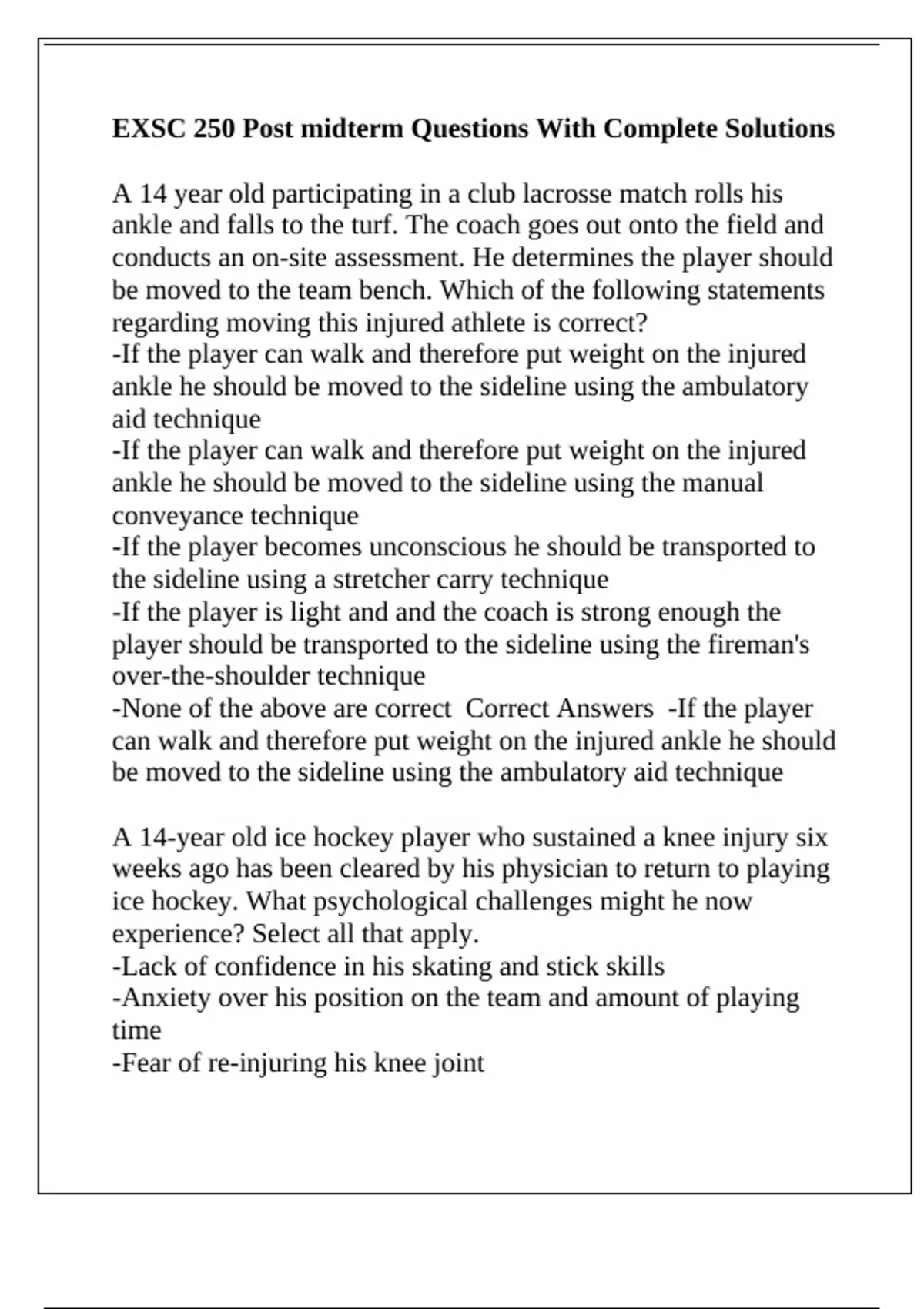 EXSC 250 Post midterm Questions With Complete Solutions - EXSC 250 - Stuvia US