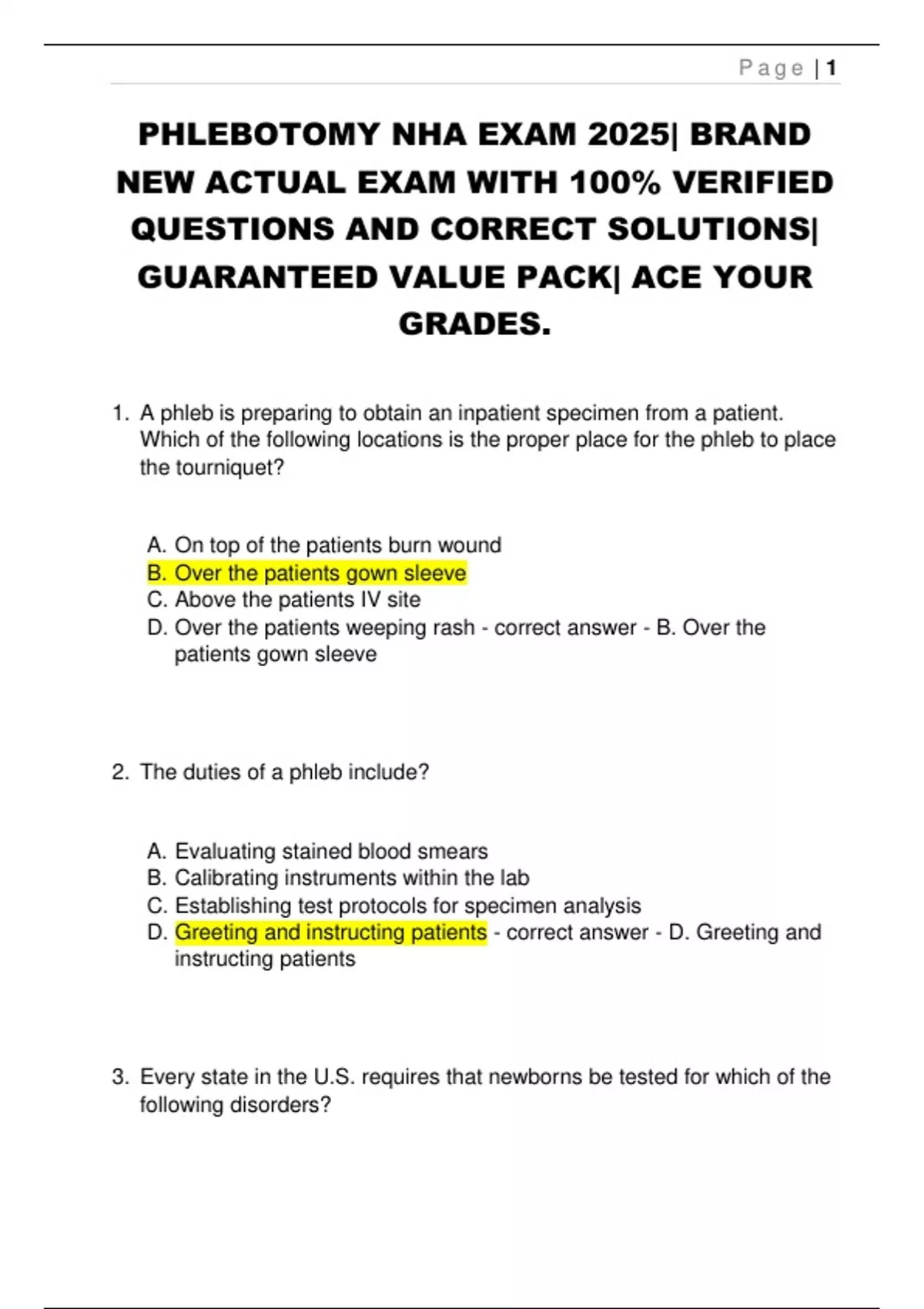 PHLEBOTOMY NHA EXAM 2025| BRAND NEW ACTUAL EXAM WITH 100% VERIFIED QUESTIONS AND CORRECT ...