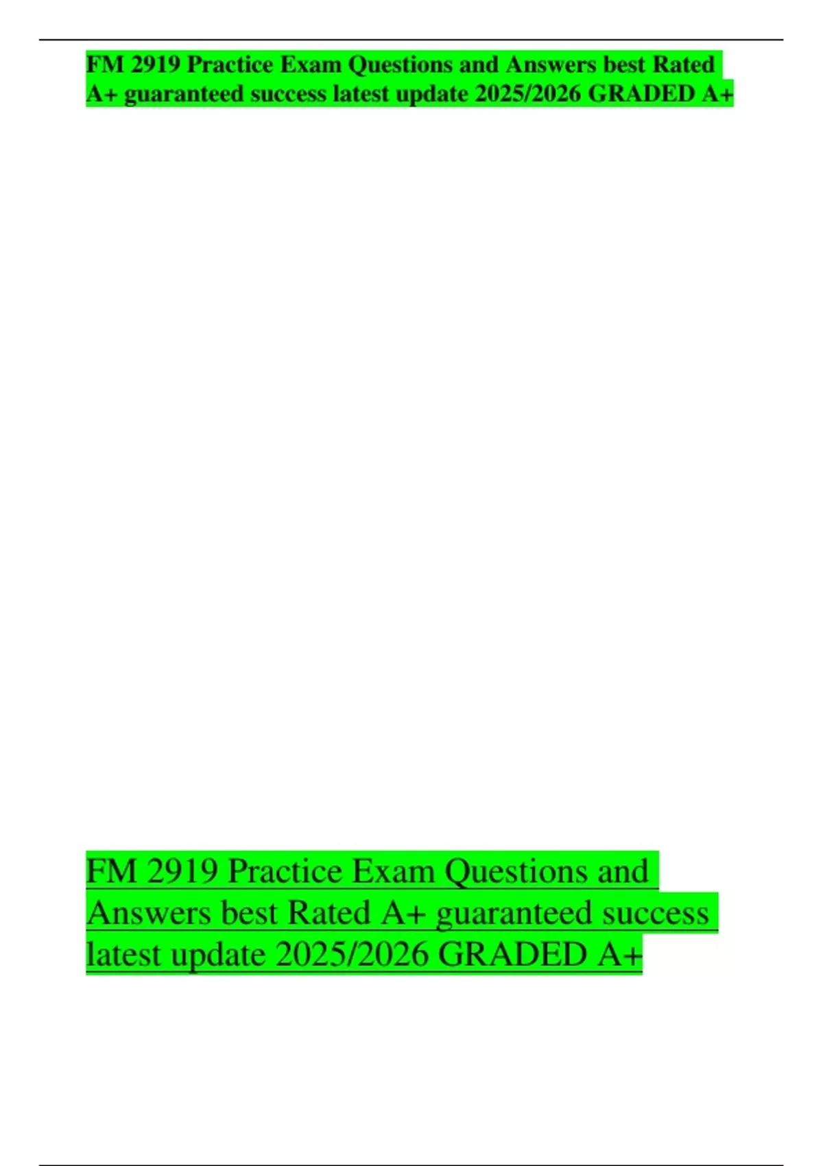 FM 2919 Practice Exam (2025/2026) – Verified A+ Questions and Answers ...