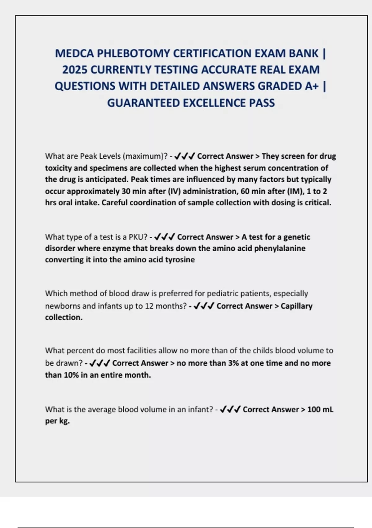 MEDCA PHLEBOTOMY CERTIFICATION EXAM BANK | 2025 CURRENTLY TESTING ...