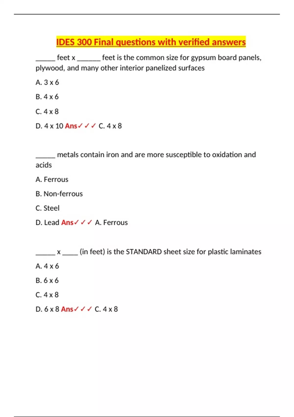 IDES 300 – Interior Design Materials and Applications – Final Exam ...