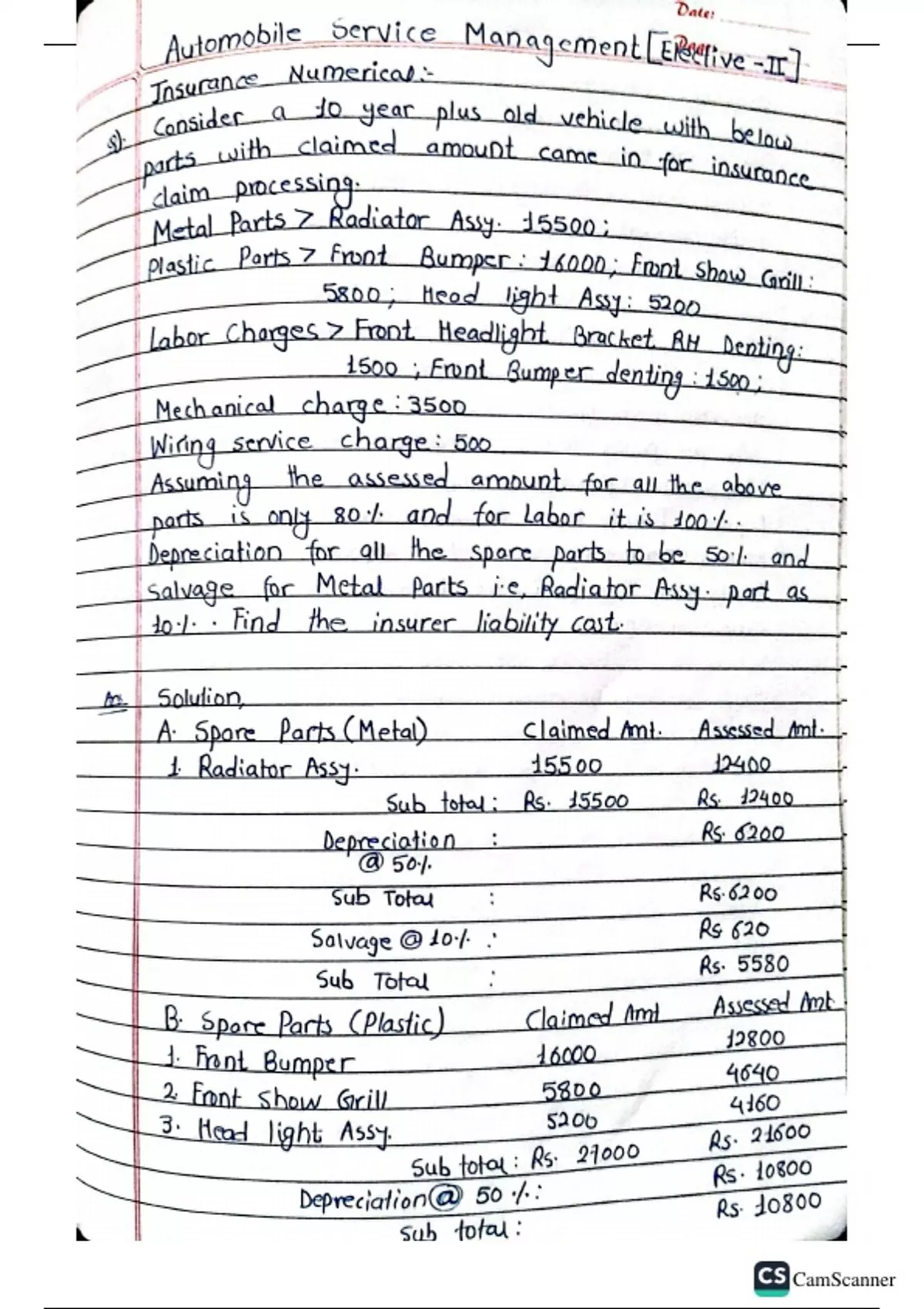Automobile service management handwritten notes - AM76504 - Stuvia US