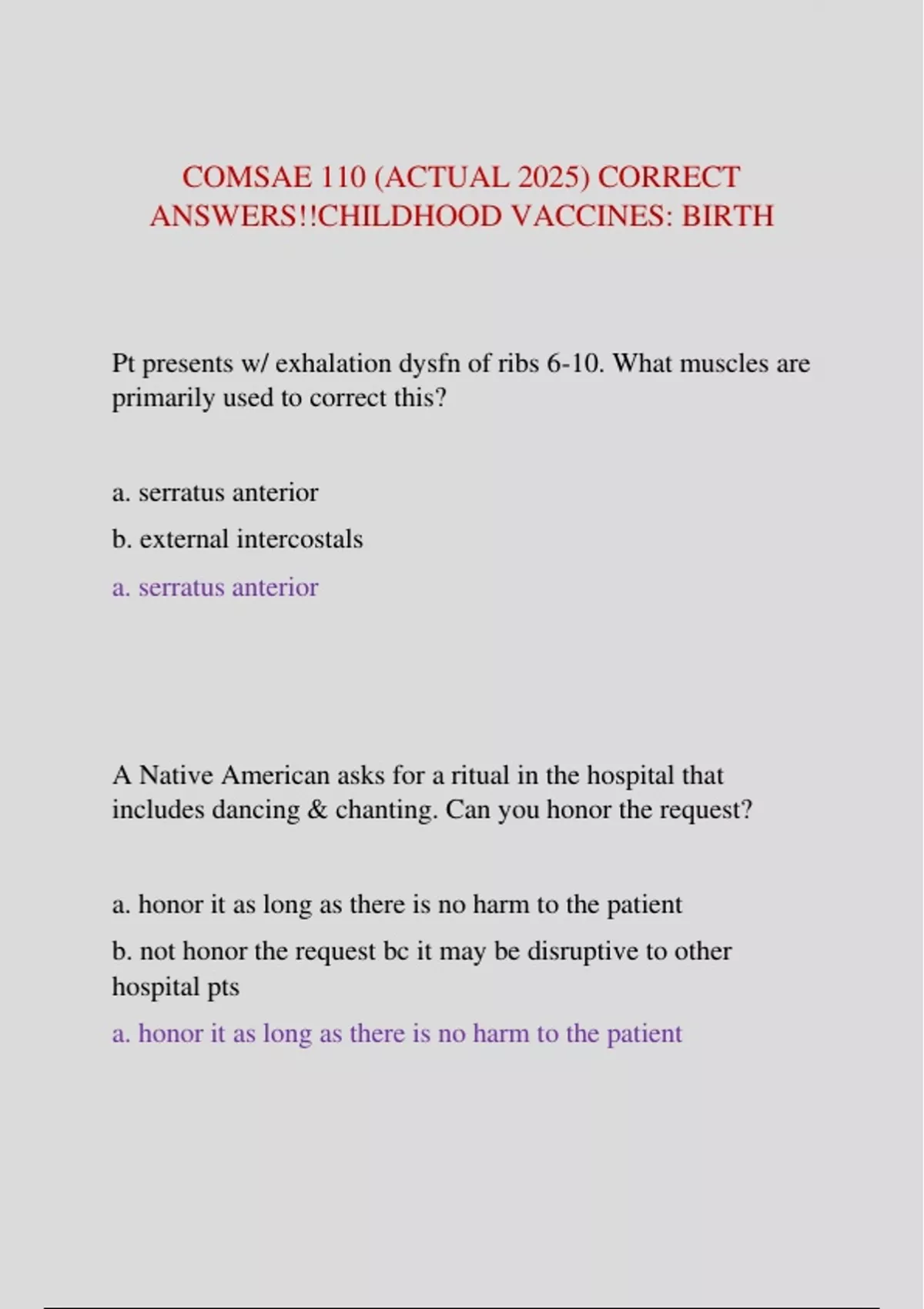 COMSAE 110 (ACTUAL 2025) CORRECT ANSWERS!!CHILDHOOD VACCINES: BIRTH ...