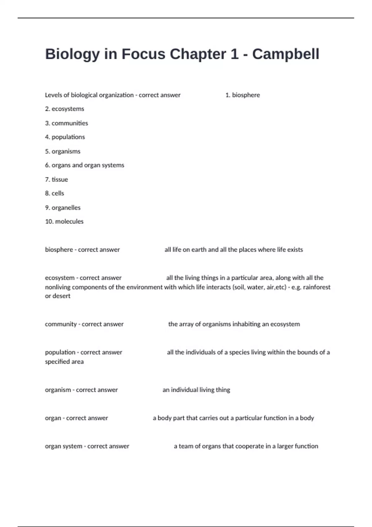 Biology in Focus Chapter 1 – Campbell Exam Questions And Answers 100% ...